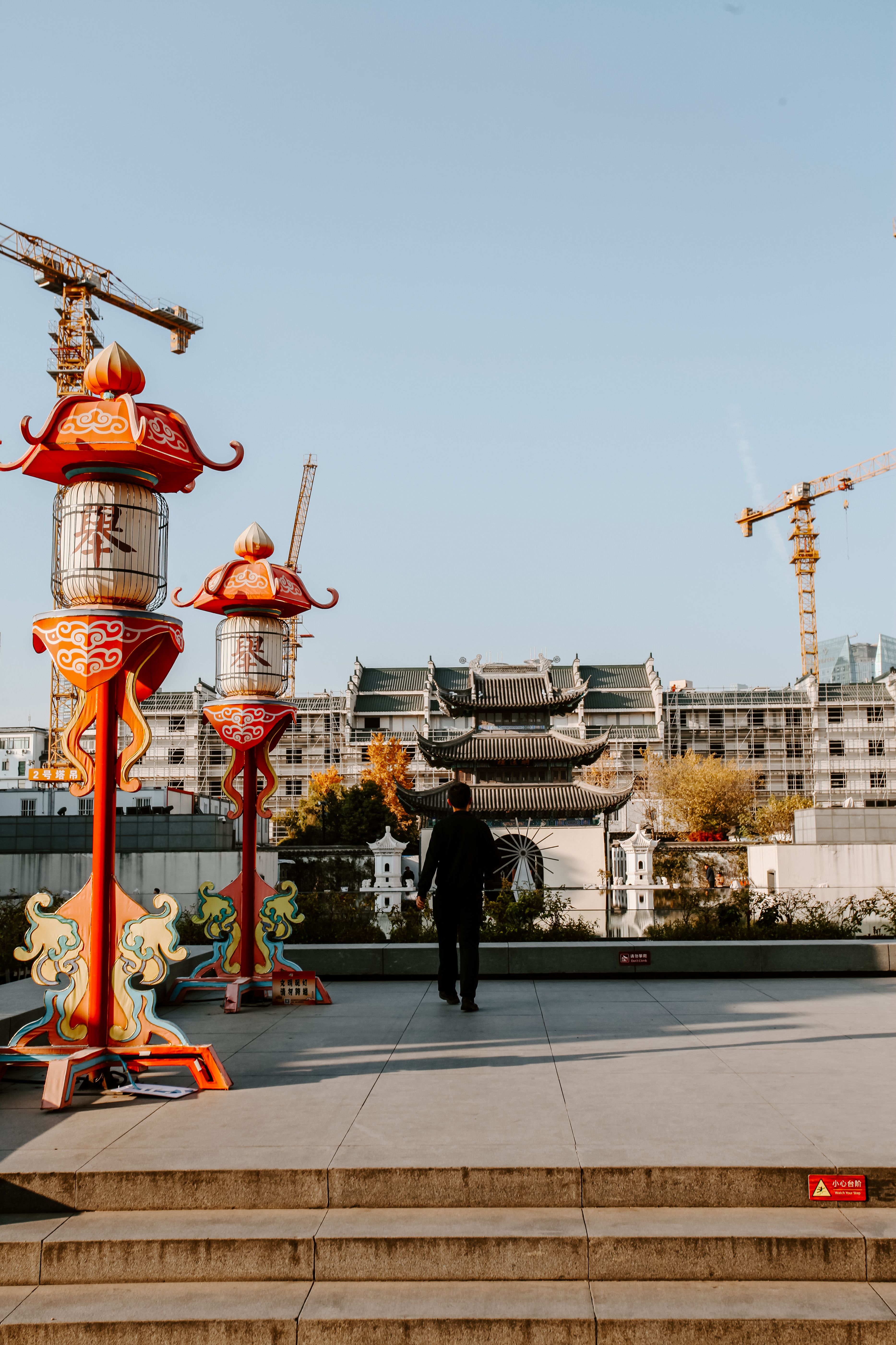 Traditional Lanterns and Modern Construction in Nanjing · Free Stock Photo