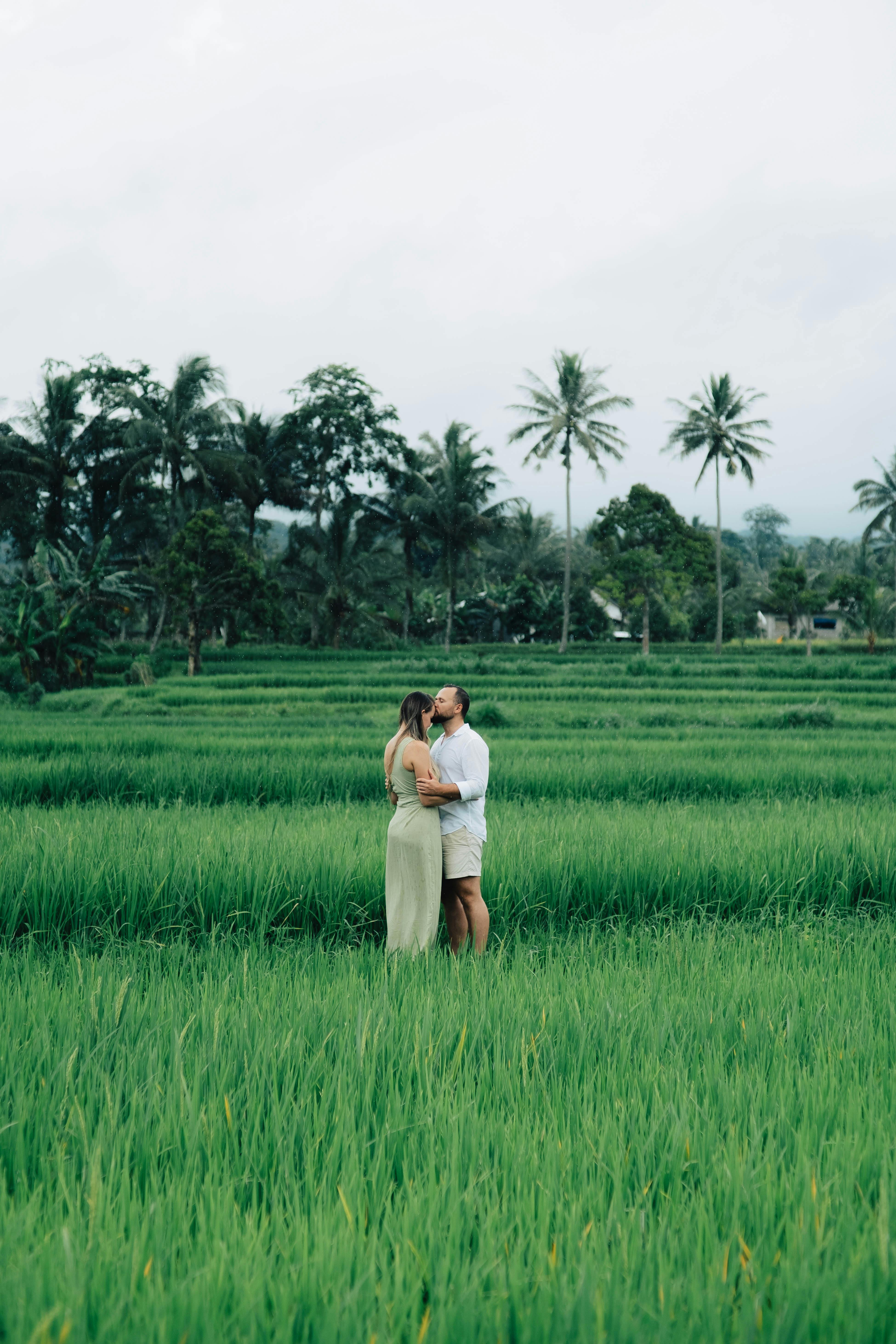 Romantic Couple Embracing in Lush Green Rice Field · Free Stock Photo