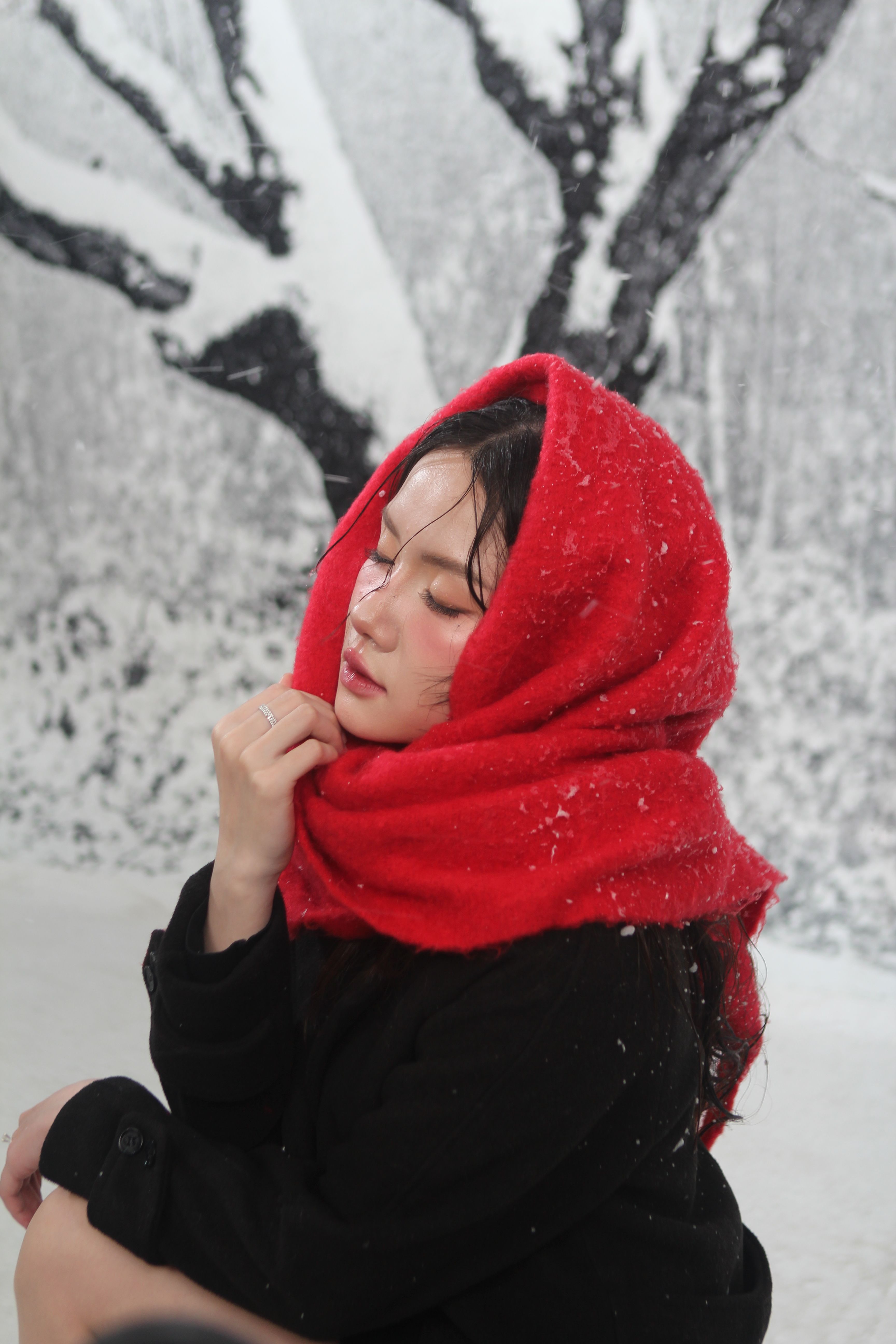 Woman in red scarf amidst snowy landscape · Free Stock Photo