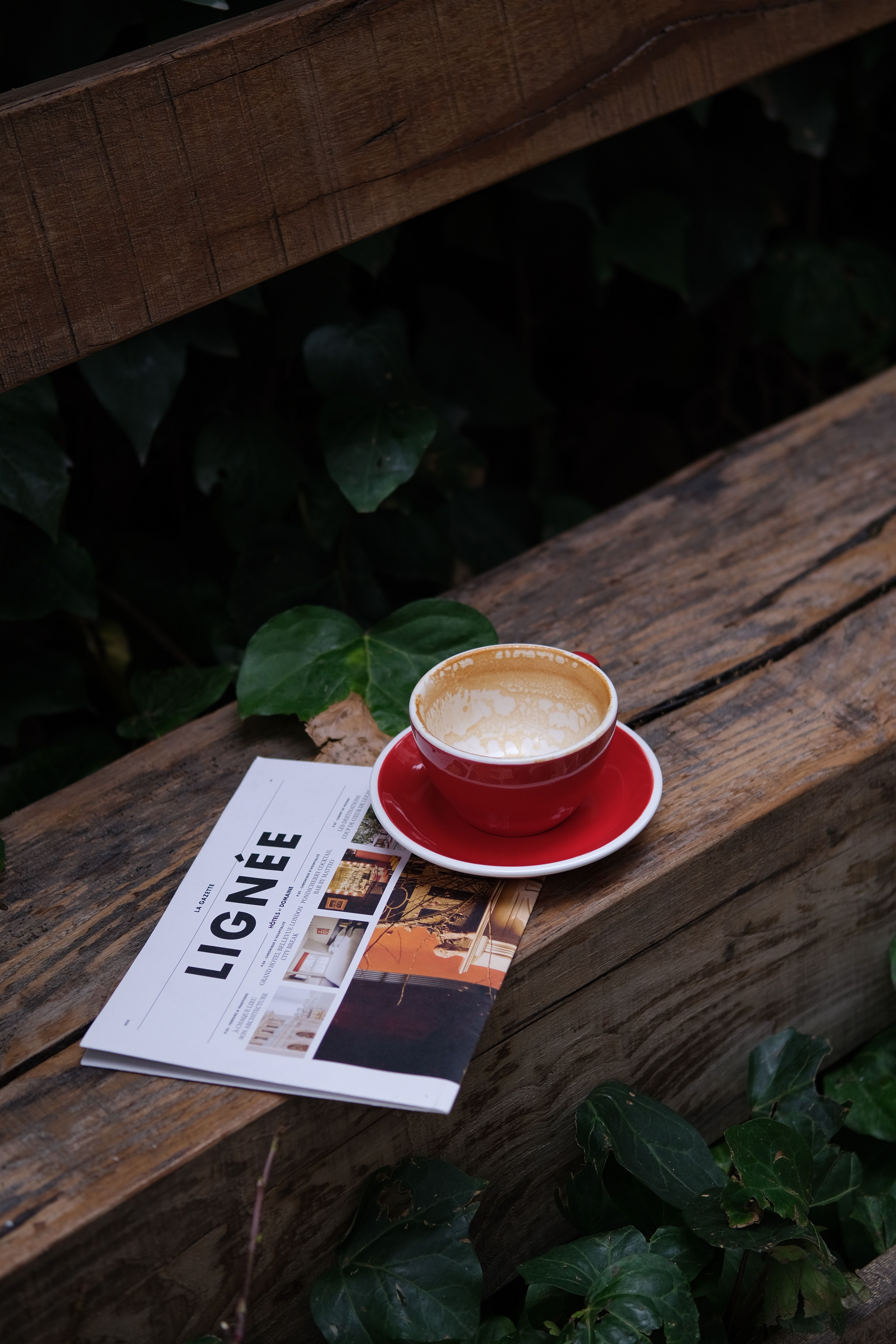 Coffee Break with Magazine on Rustic Table · Free Stock Photo