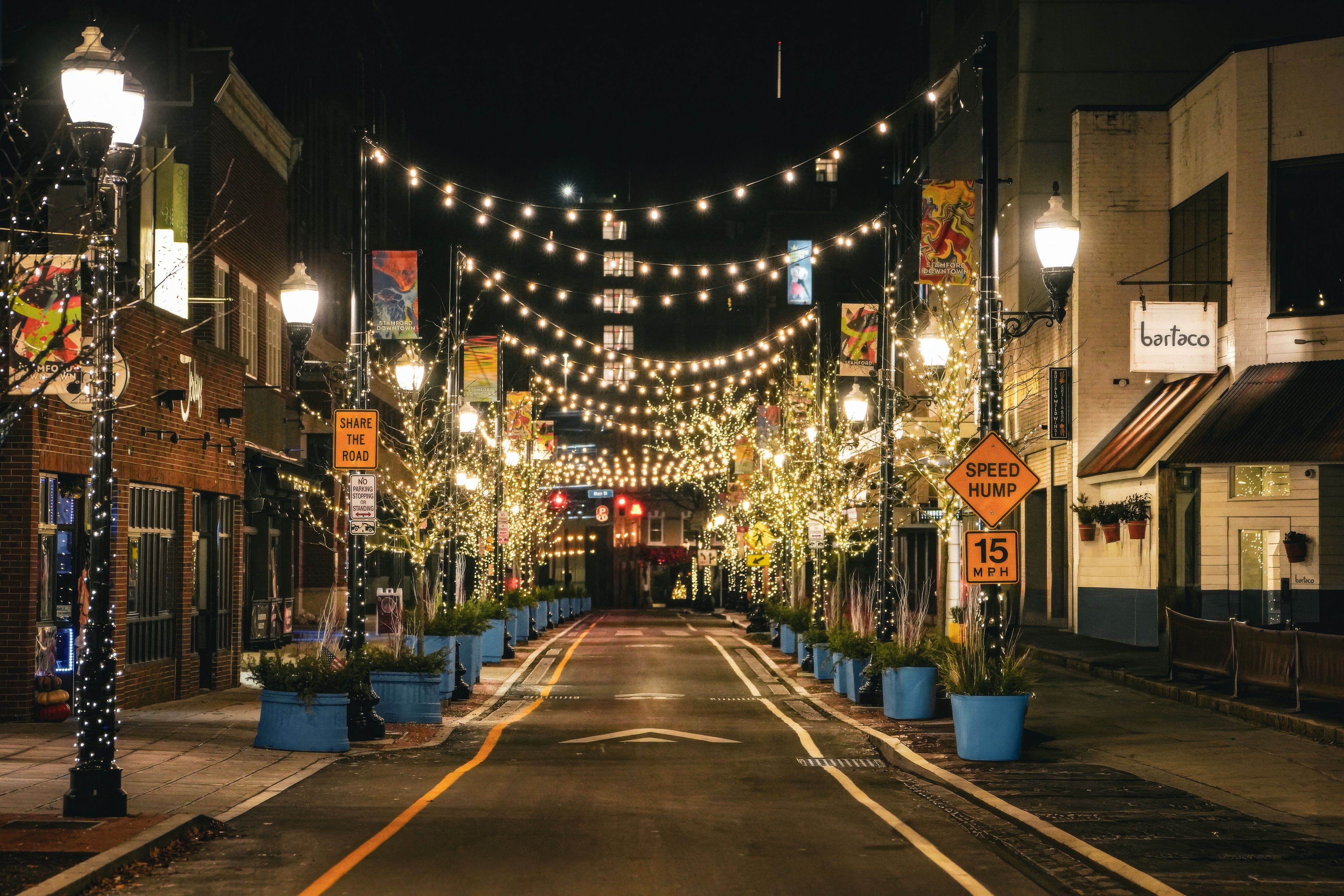 Vibrant Night Street with Festive Lights · Free Stock Photo