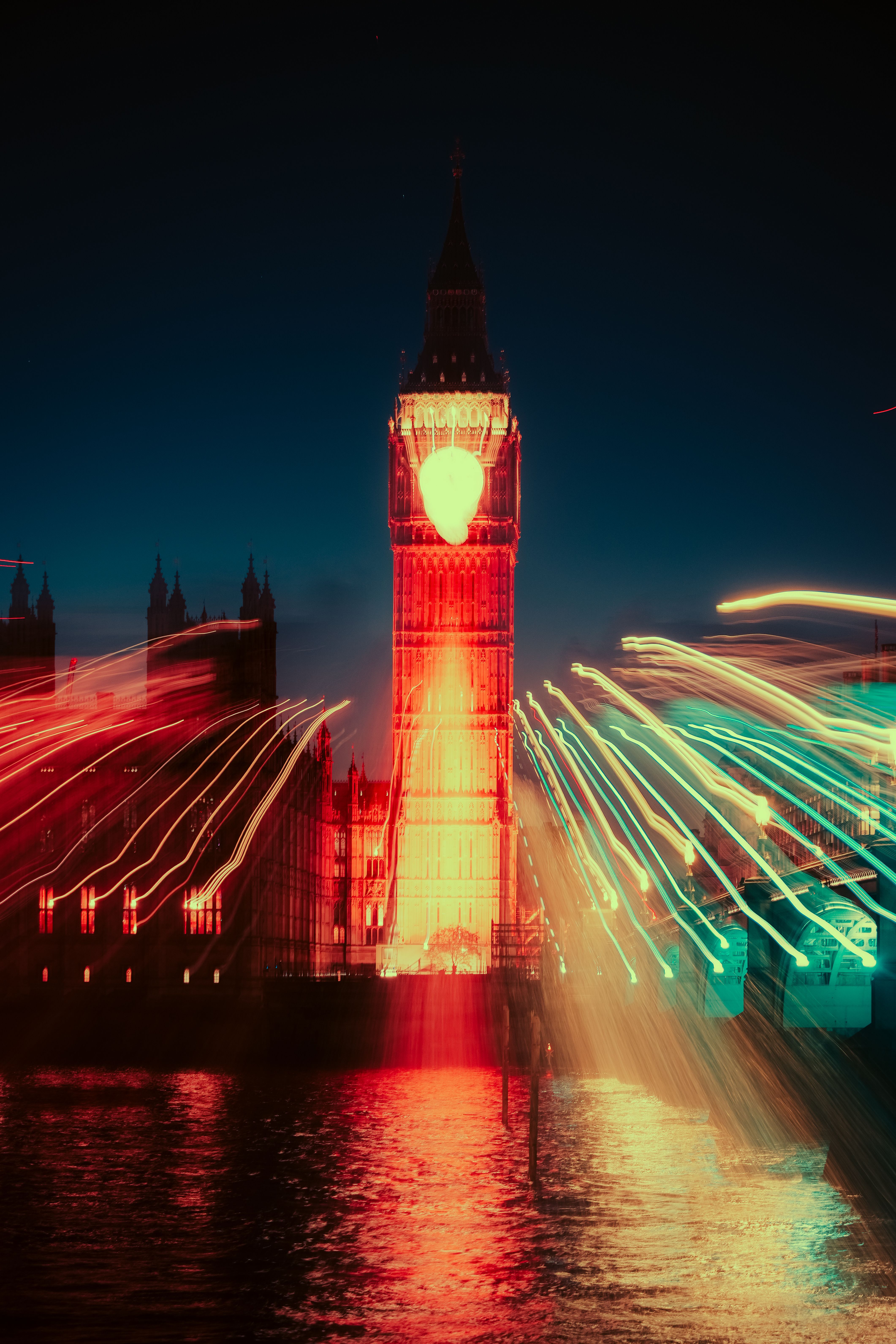 Big Ben in London with Neon Light Trails · Free Stock Photo