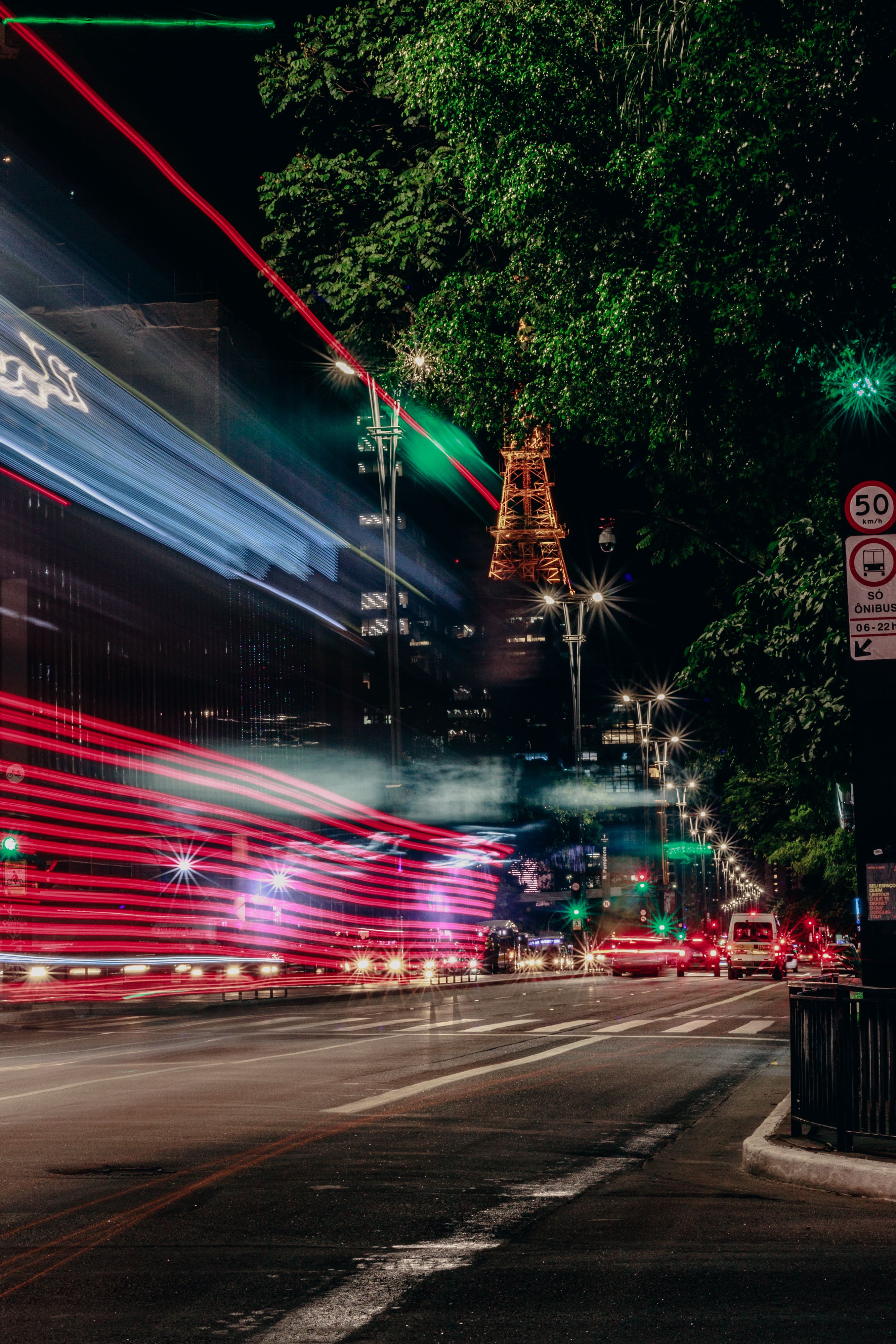 Vibrant City Nightscape with Light Trails · Free Stock Photo