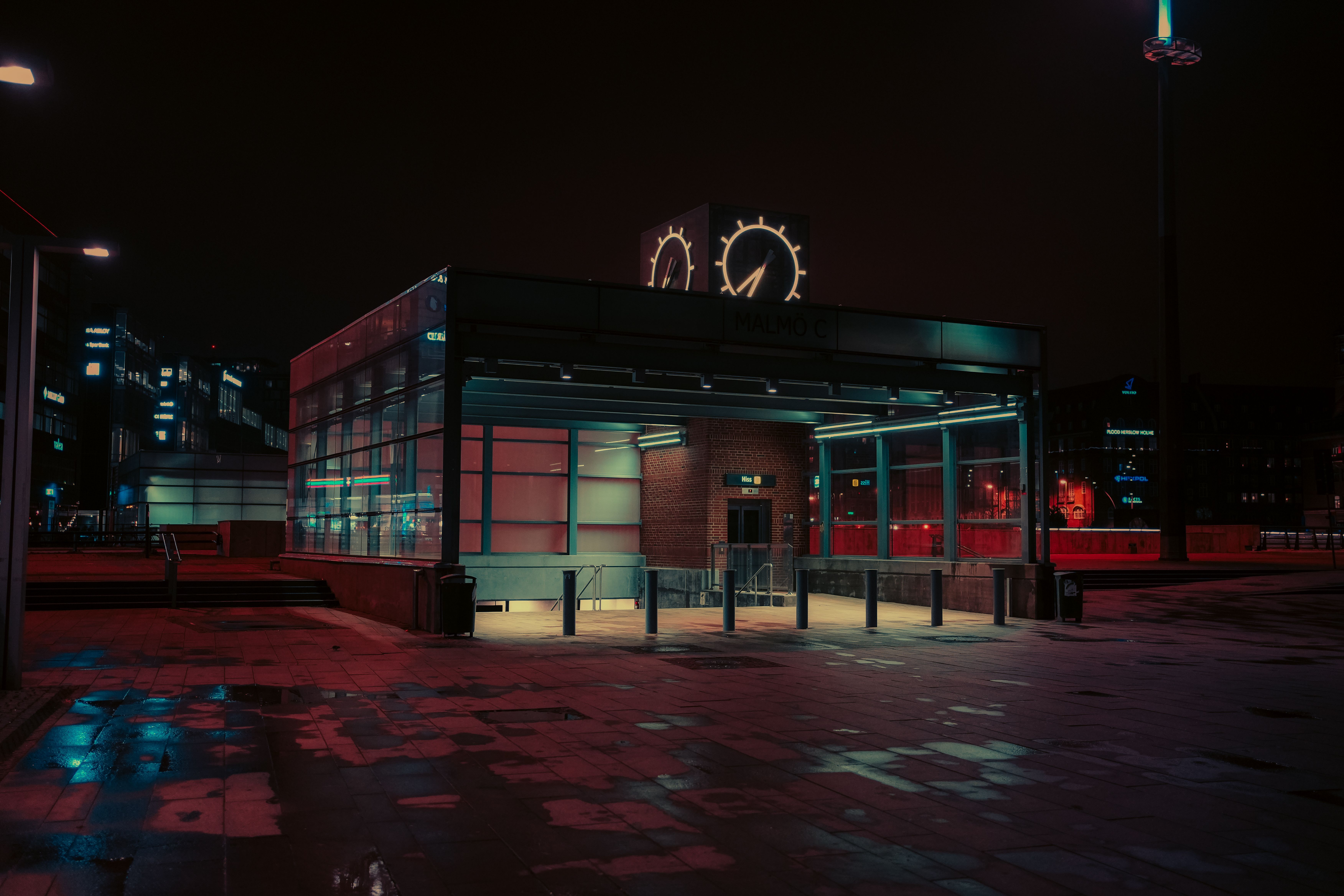 Cinematic Night Scene at Malmö Metro Station · Free Stock Photo