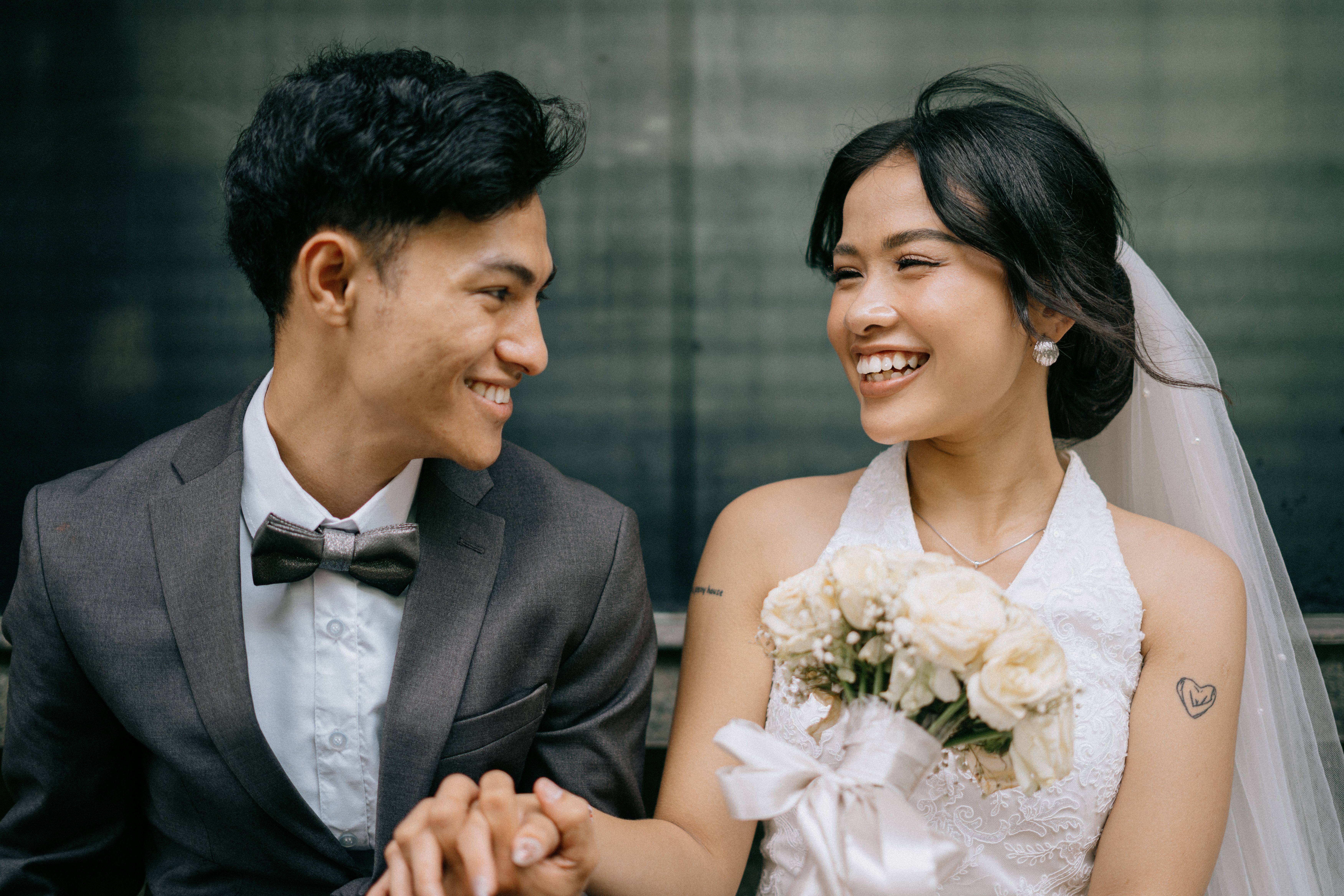 Elegant Asian Wedding Couple Smiling · Free Stock Photo