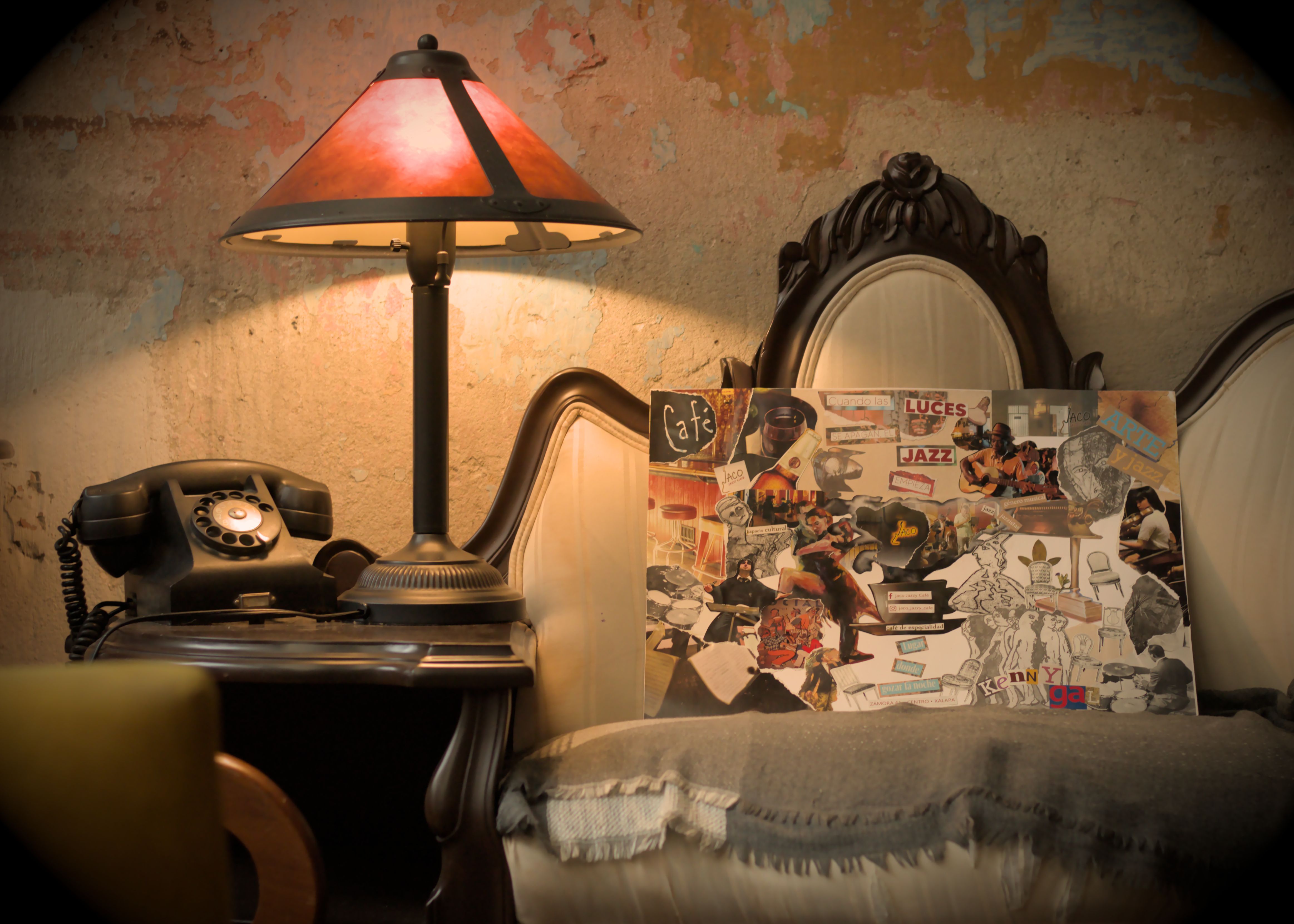Vintage Lamp and Collage on Classic Sofa · Free Stock Photo