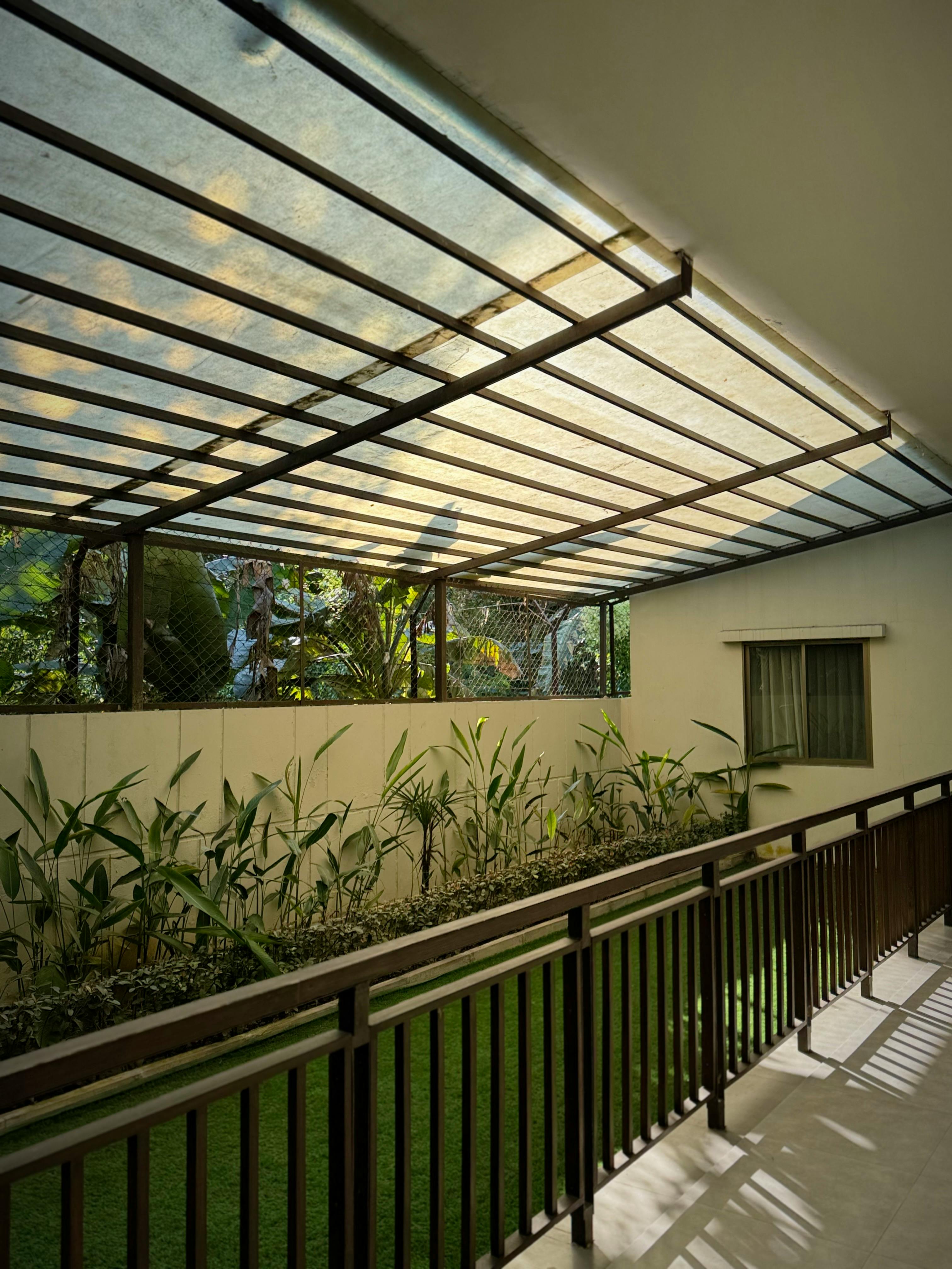 Tranquil Backyard with Bamboo and Pergola Roof · Free Stock Photo