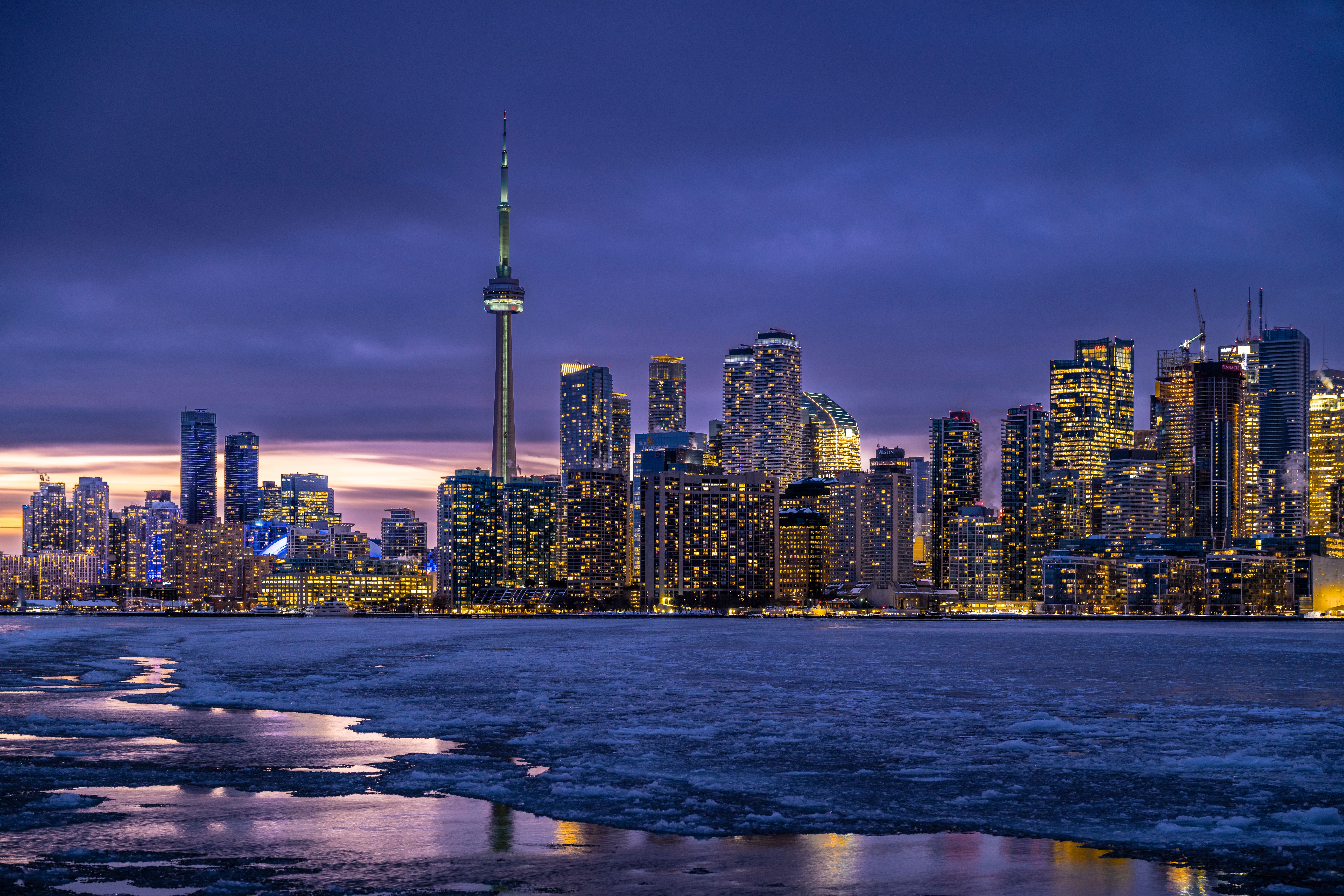 Toronto Skyline at Night with CN Tower and Ice · Free Stock Photo