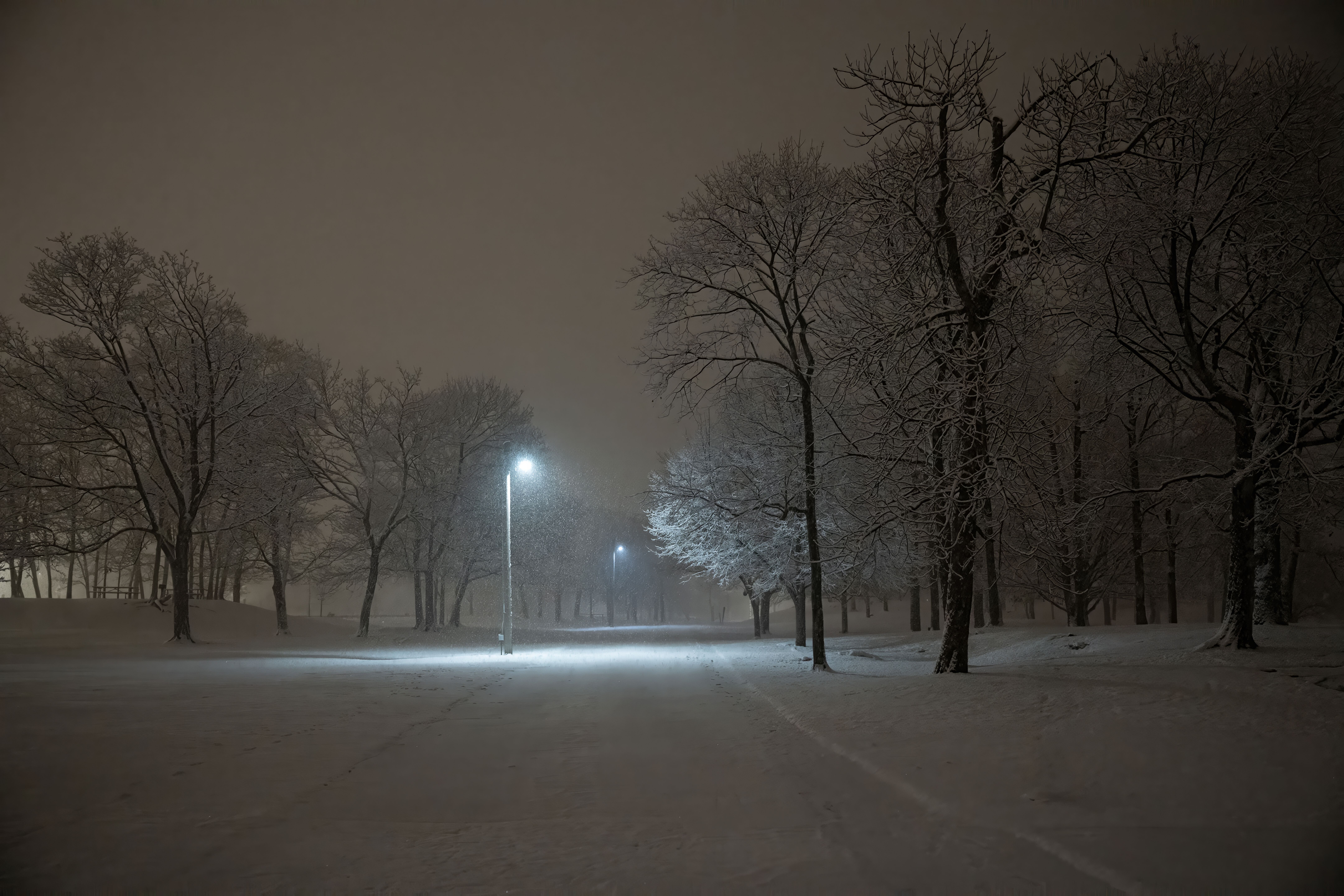 Winter Night in Snow-Covered Stamford Park · Free Stock Photo
