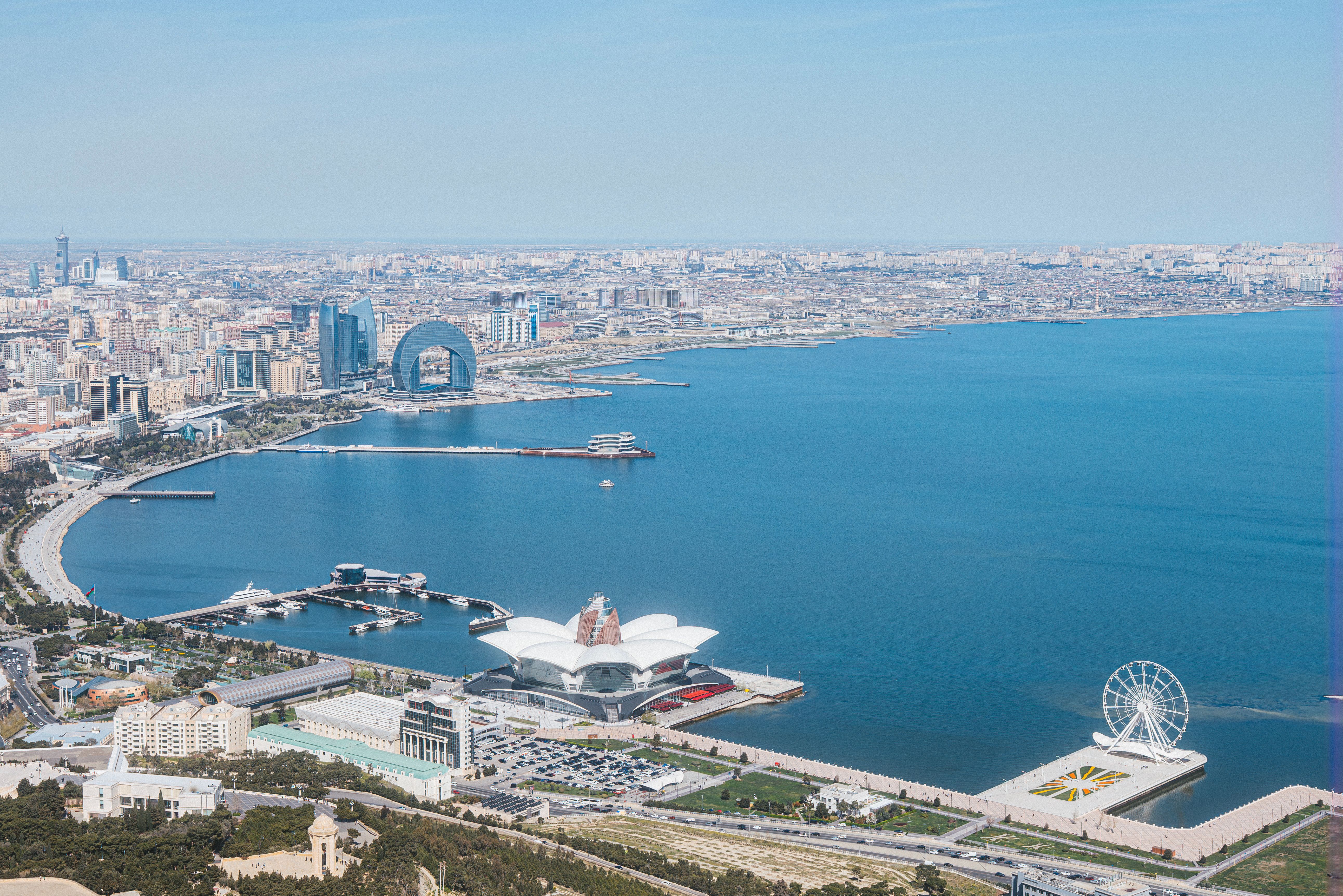 Aerial View of Baku's Waterfront Skyline · Free Stock Photo