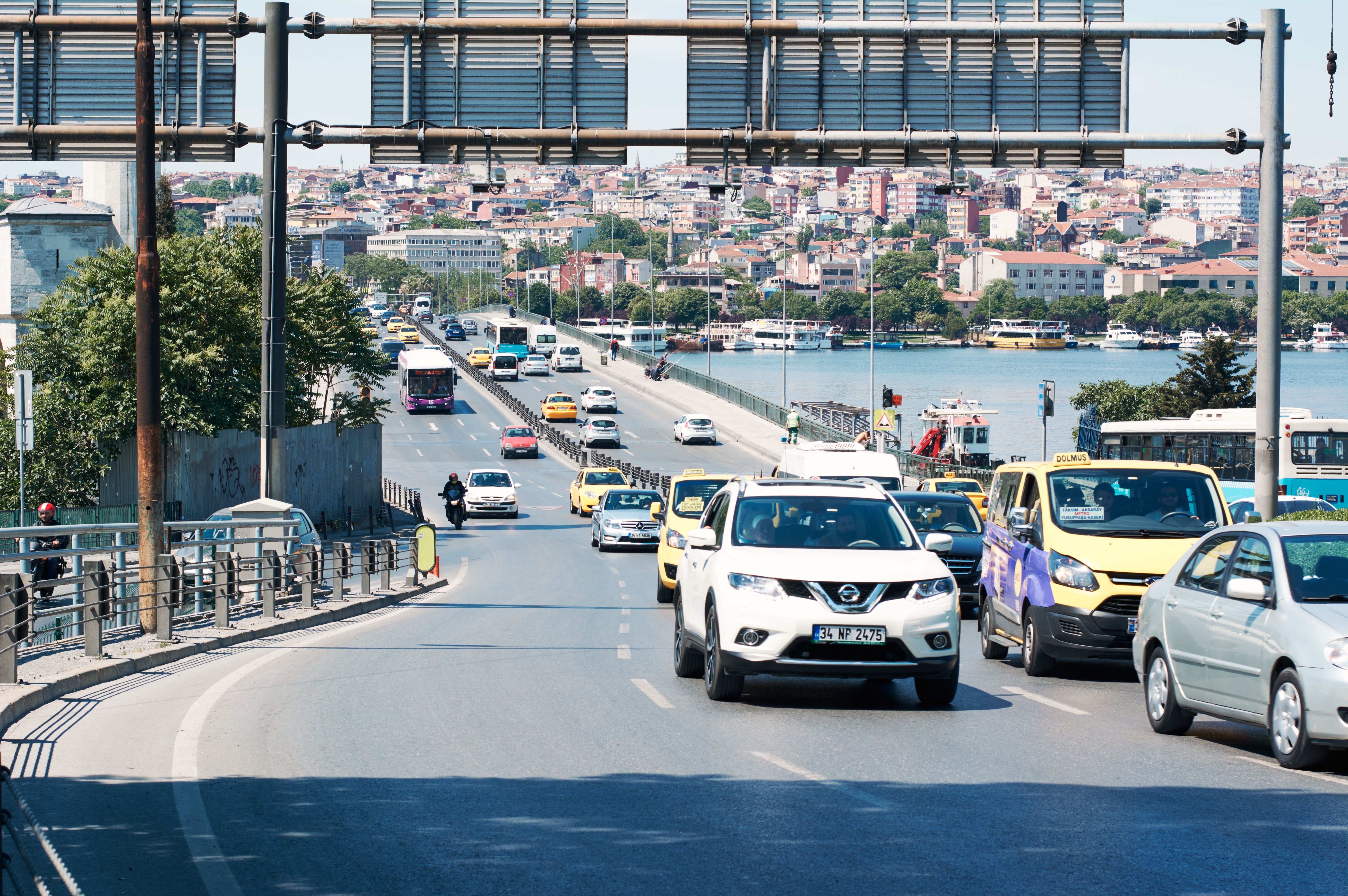 Busy Istanbul bridge traffic view on a sunny day · Free Stock Photo