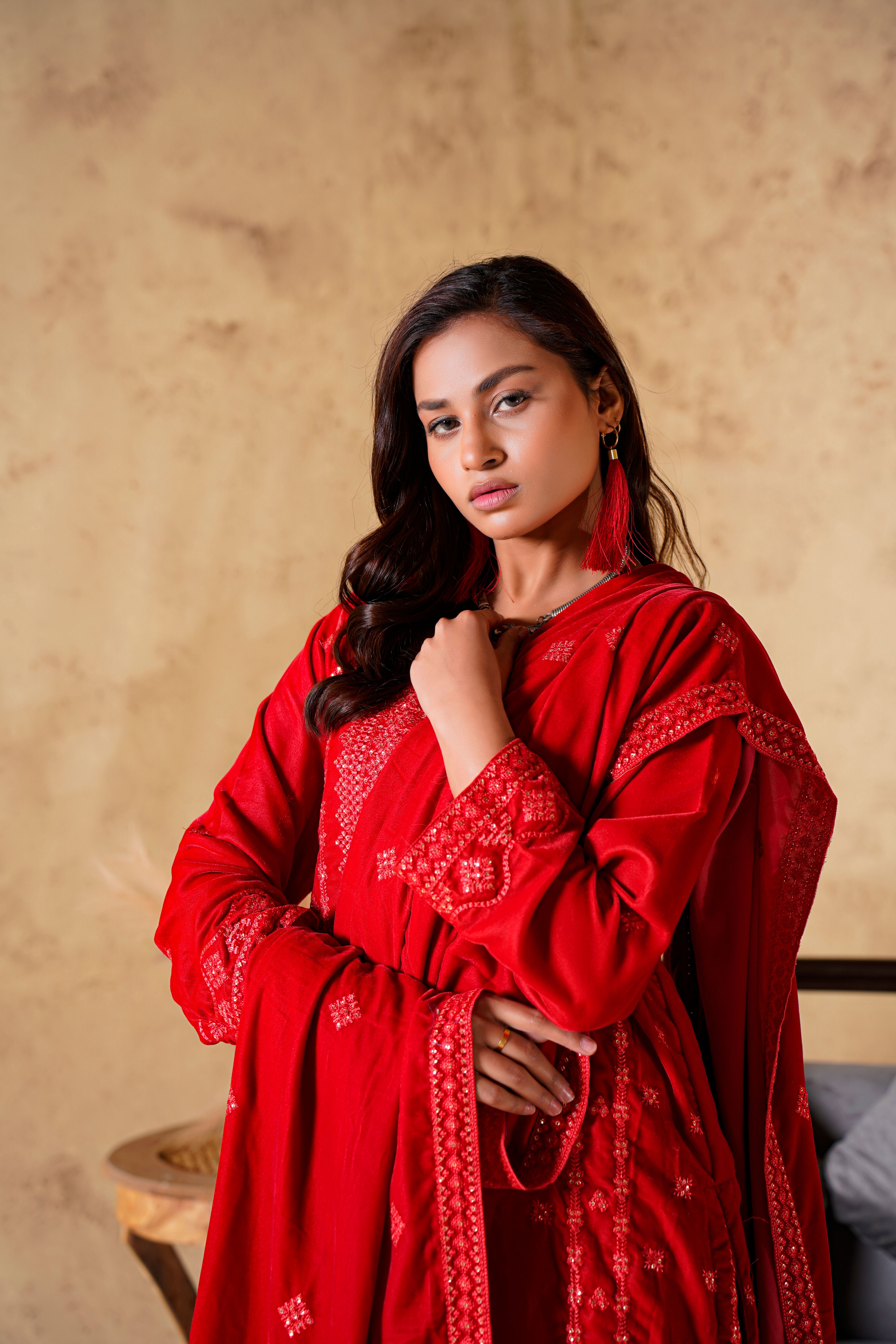 Elegant Portrait of Woman in Traditional Red Dress · Free Stock Photo