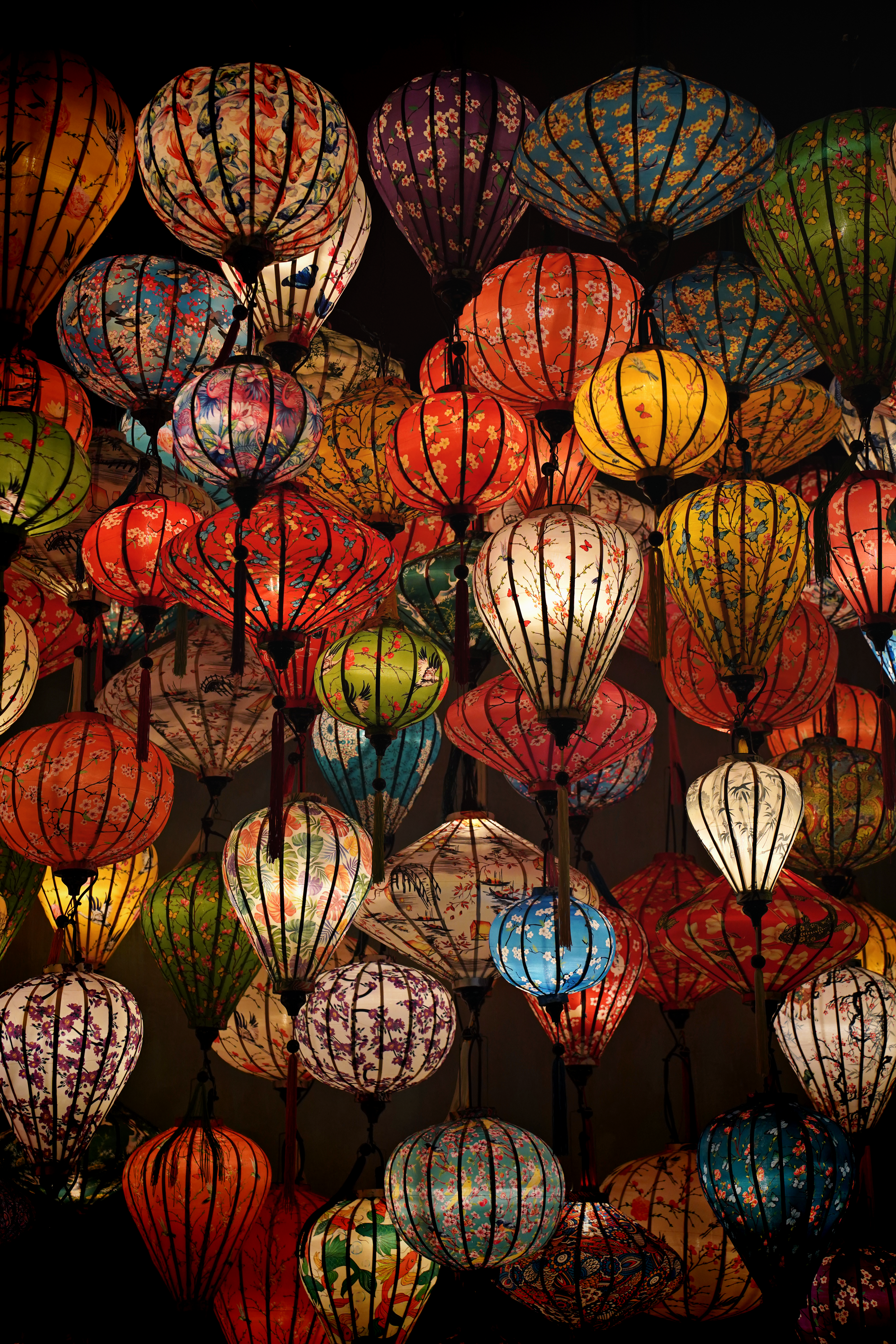 Colorful Asian Lanterns Display at Night in Hong Kong · Free Stock Photo