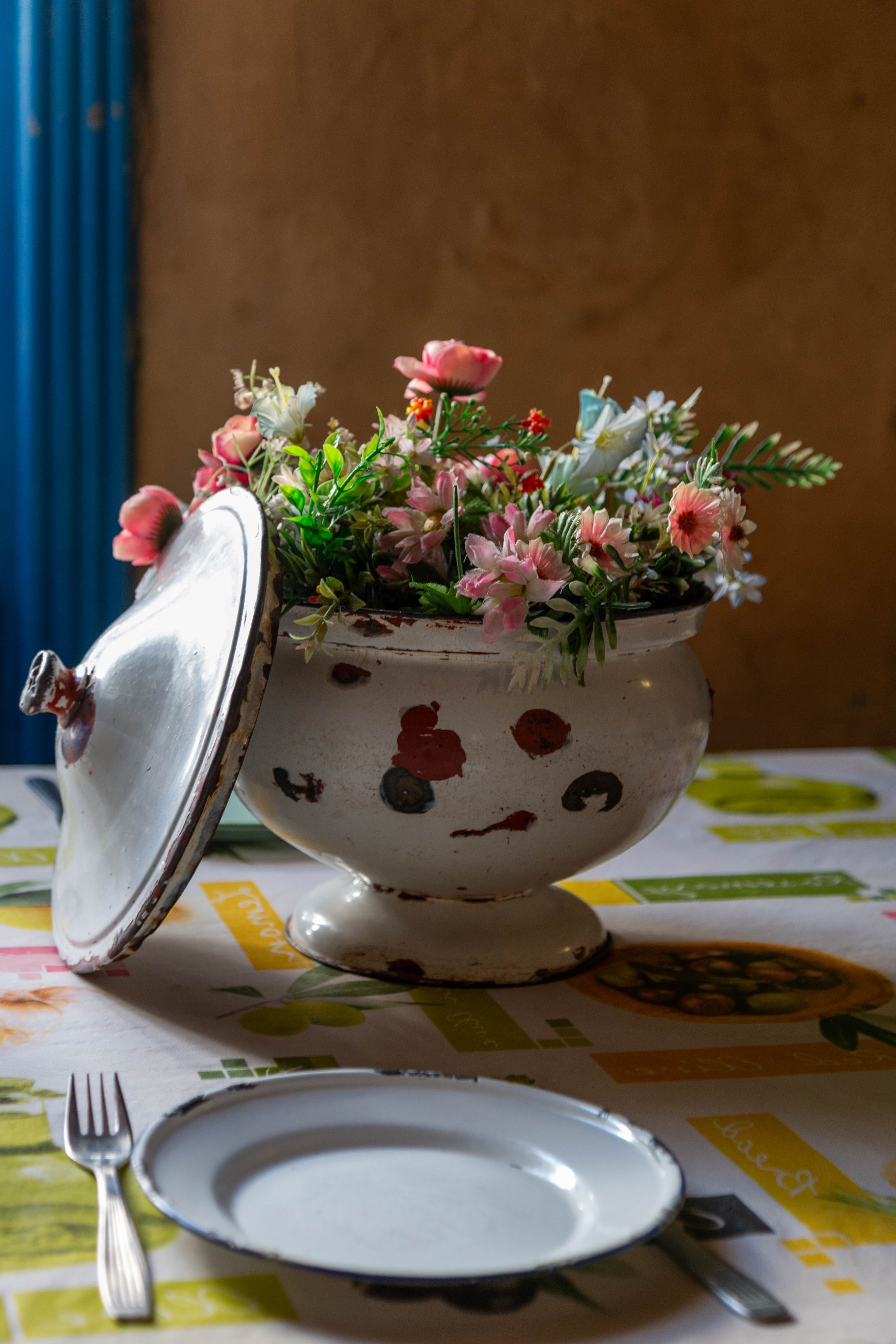 Vintage Floral Arrangement in Antique Tureen · Free Stock Photo