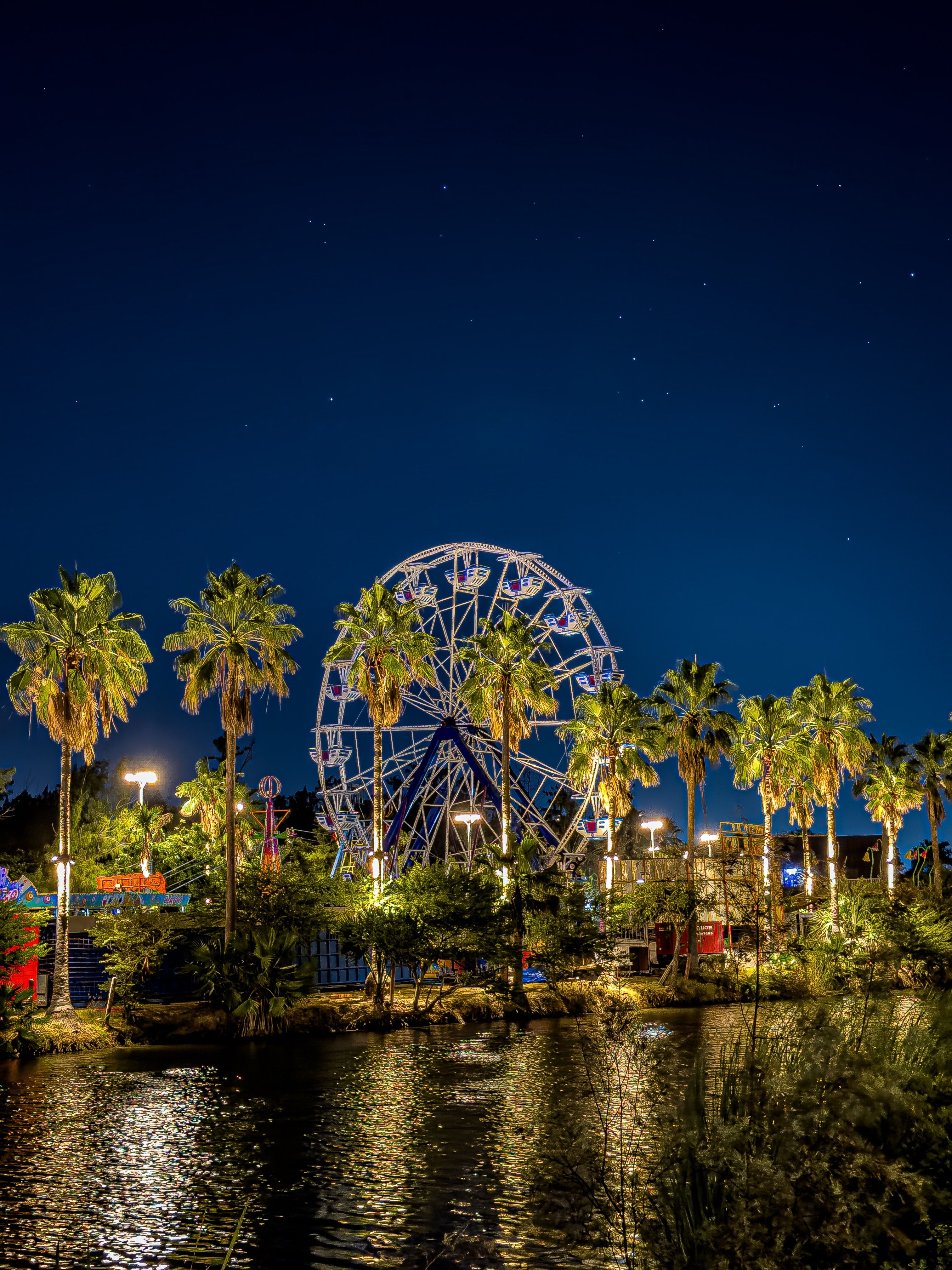 Ferris Wheel by a Lake Under Starry Sky · Free Stock Photo