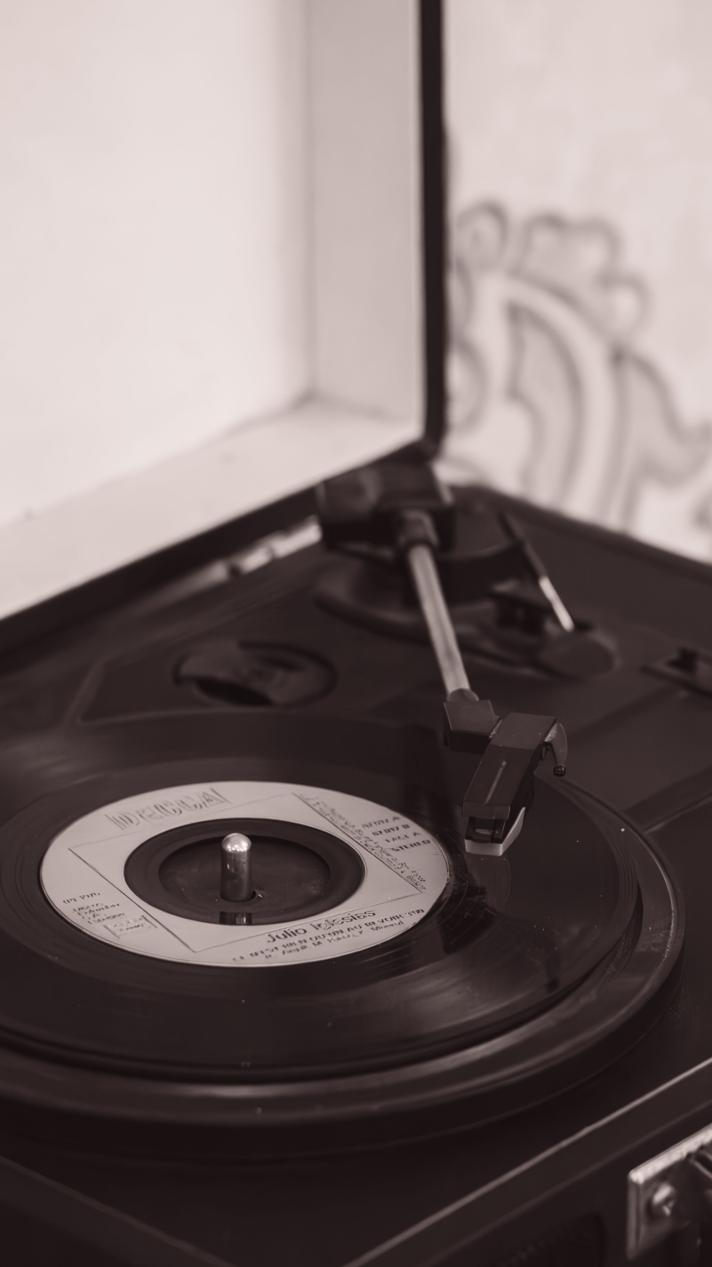 Vintage Record Player with Vinyl in Sepia · Free Stock Photo