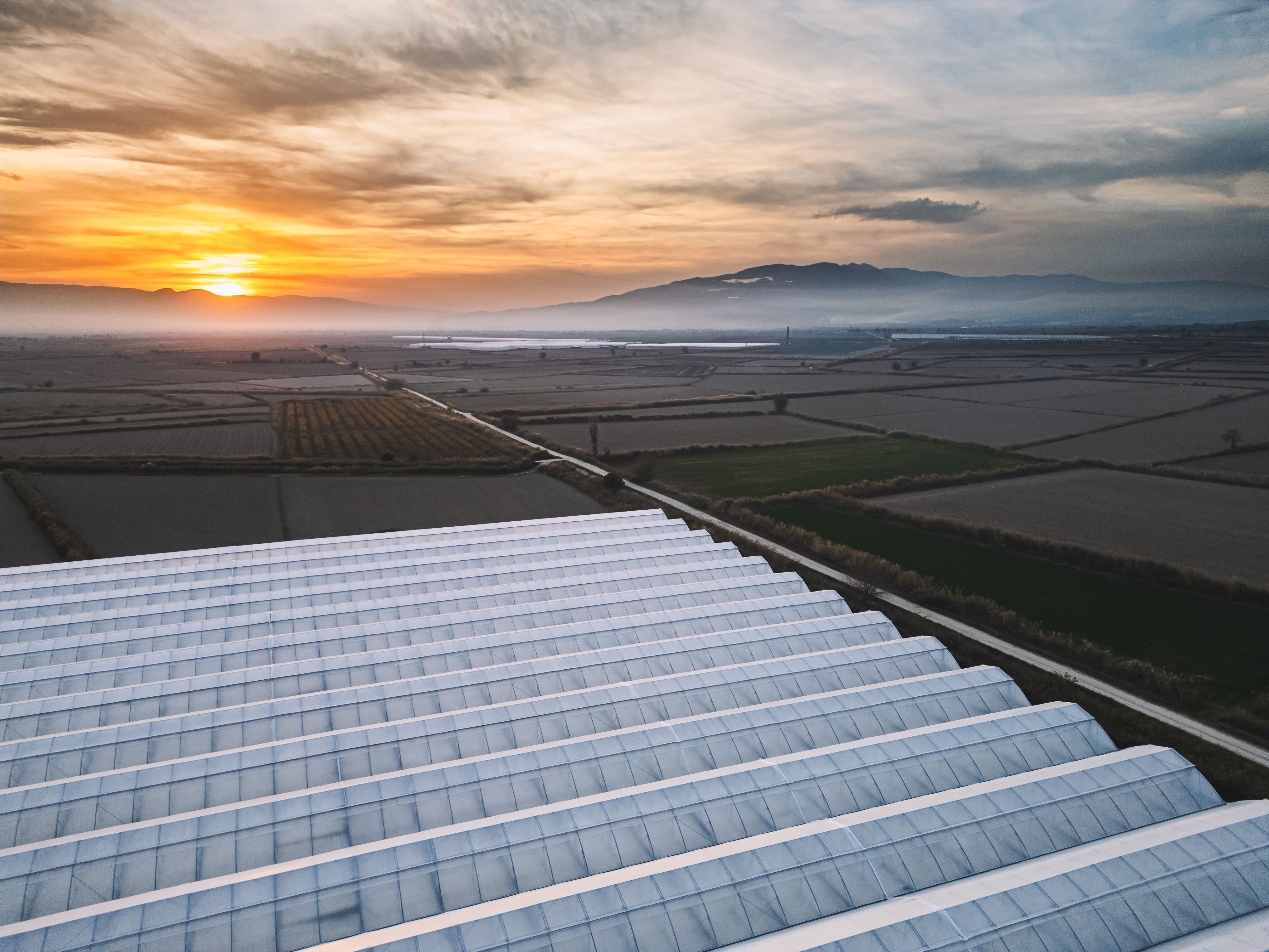 Aerial View of Greenhouses at Sunset in Denizli · Free Stock Photo