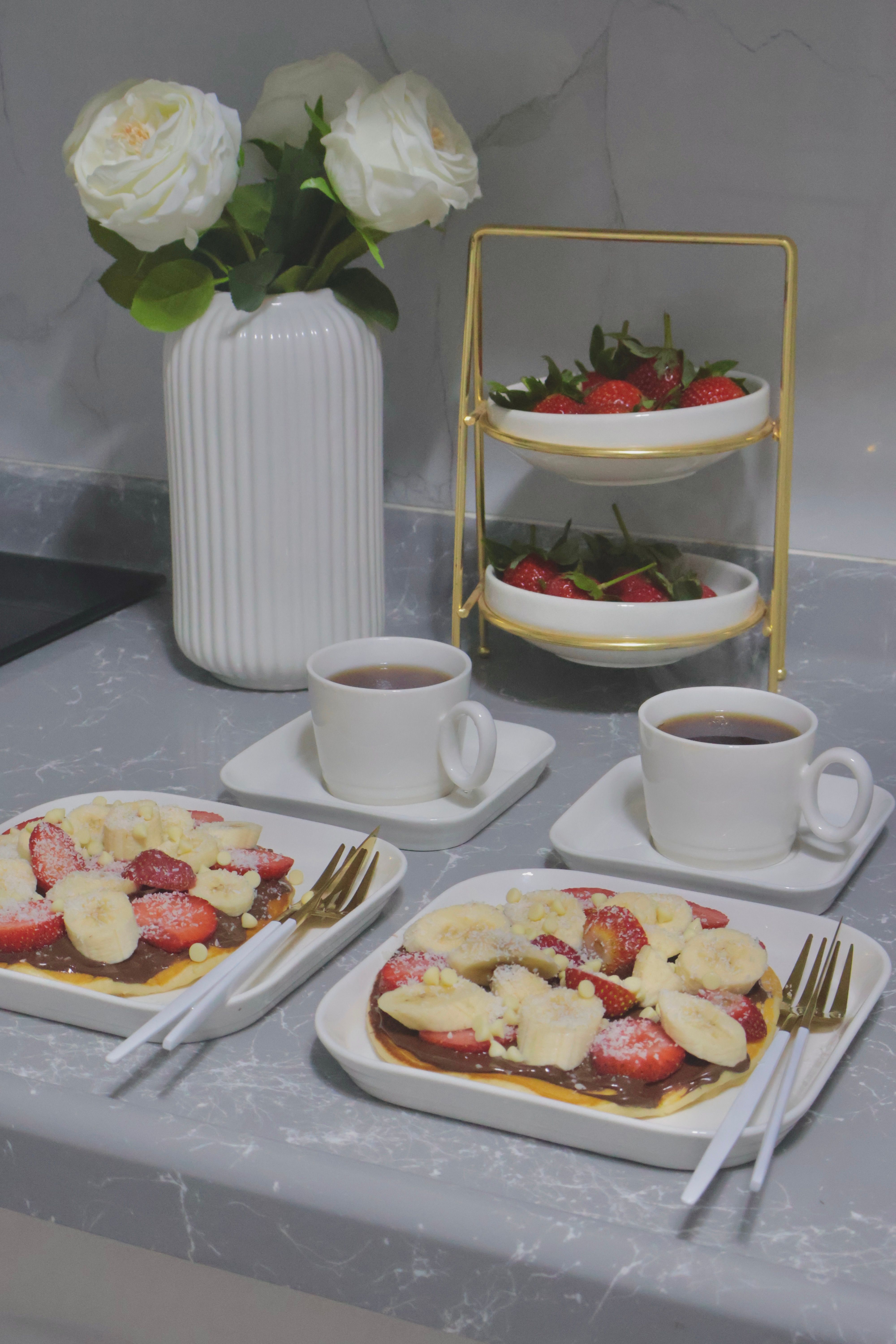 Elegant Breakfast with Pancakes and Tea Setup · Free Stock Photo