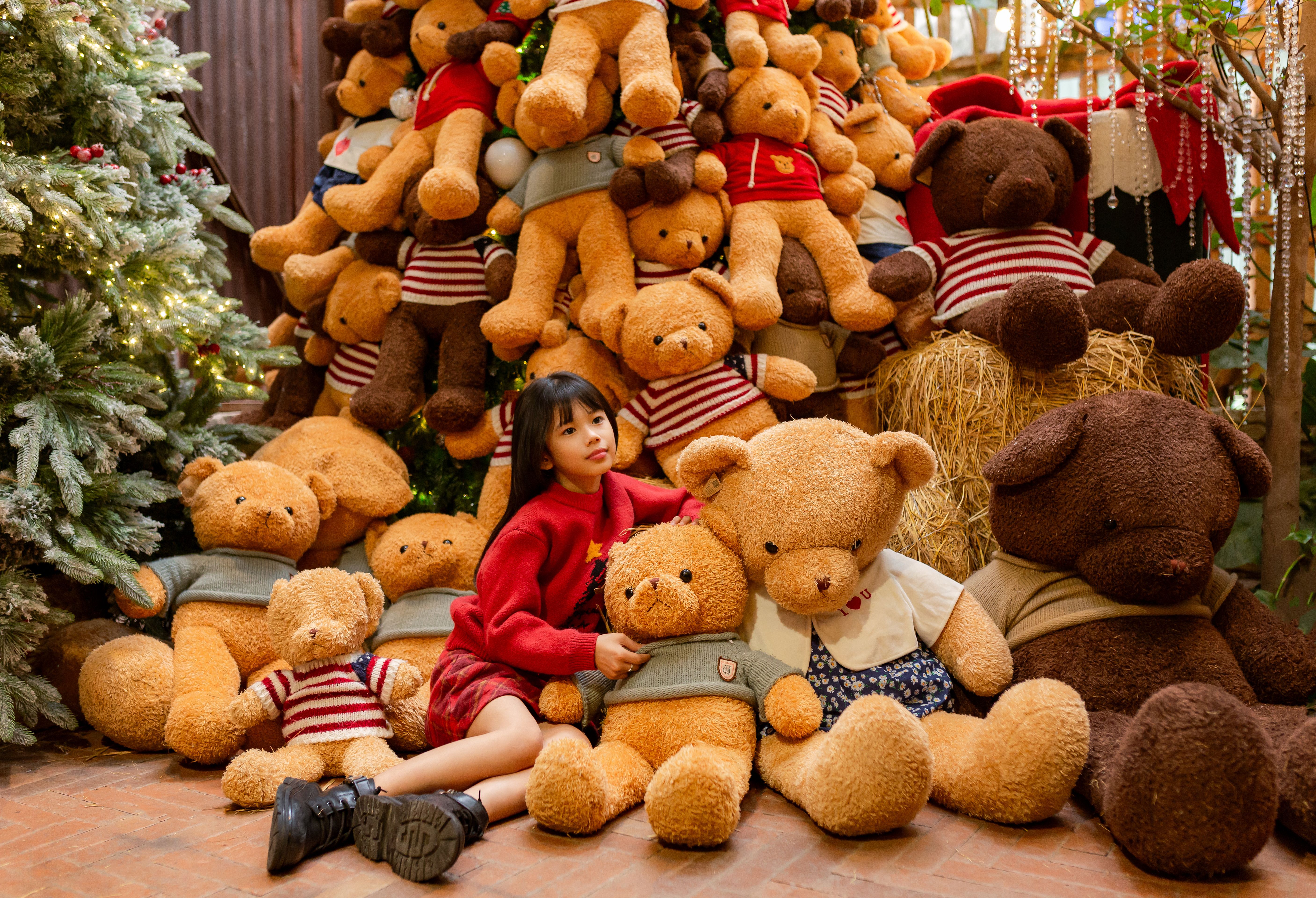 Child Among Teddy Bear Display in Hội An · Free Stock Photo