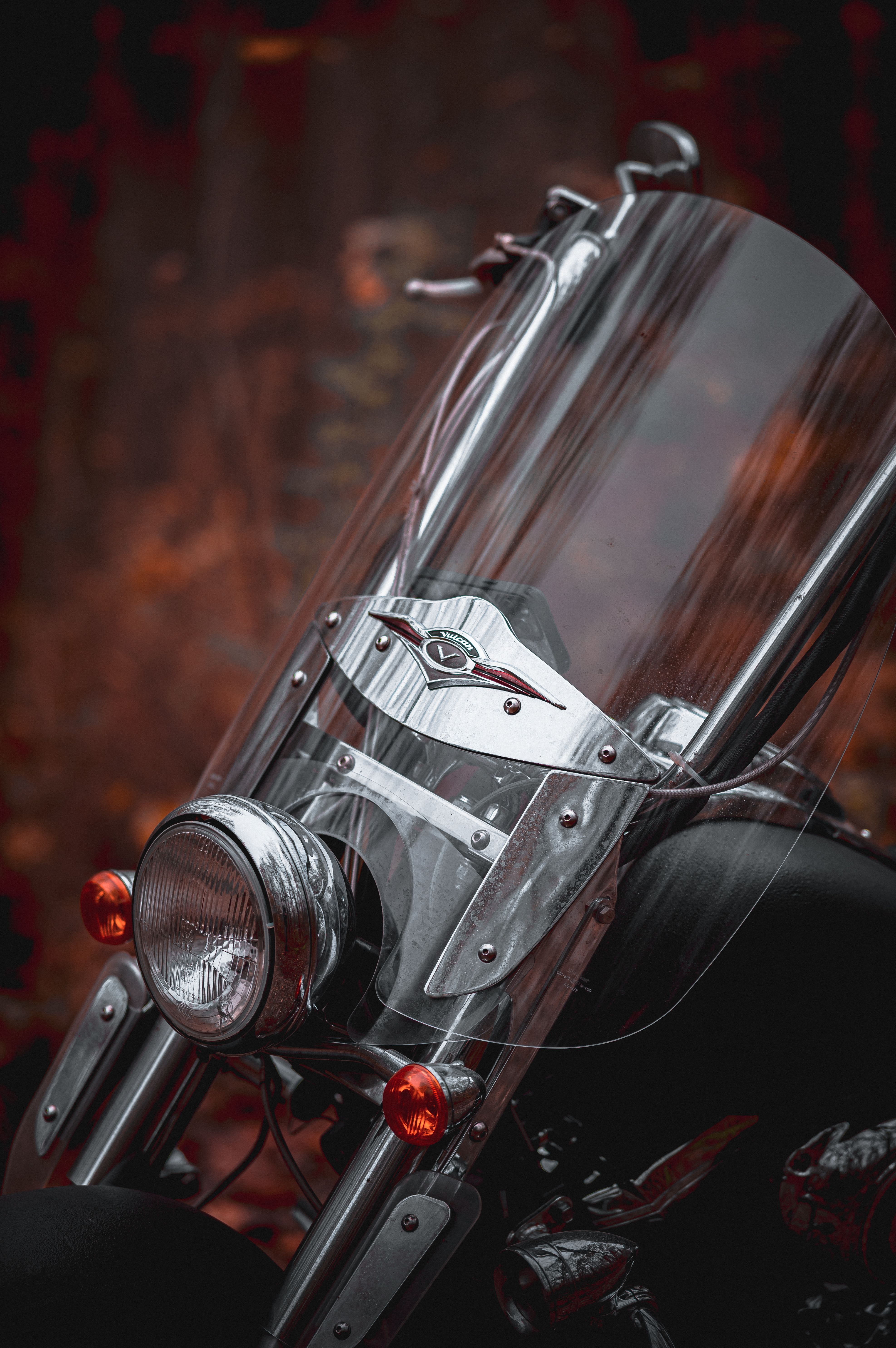 Close-Up of Chrome Motorcycle with Windshield · Free Stock Photo