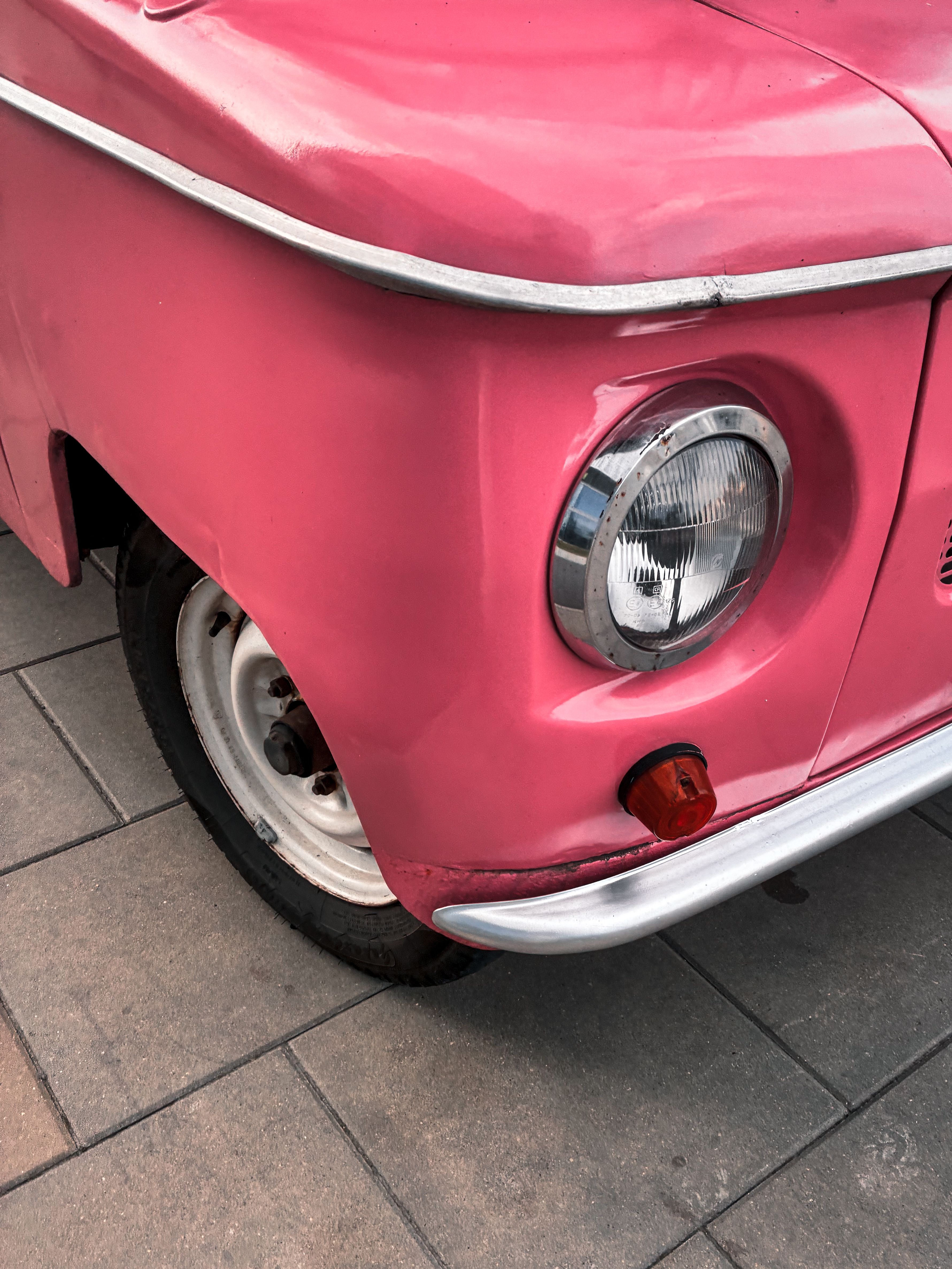 Close-up of Vintage Pink Car Front · Free Stock Photo