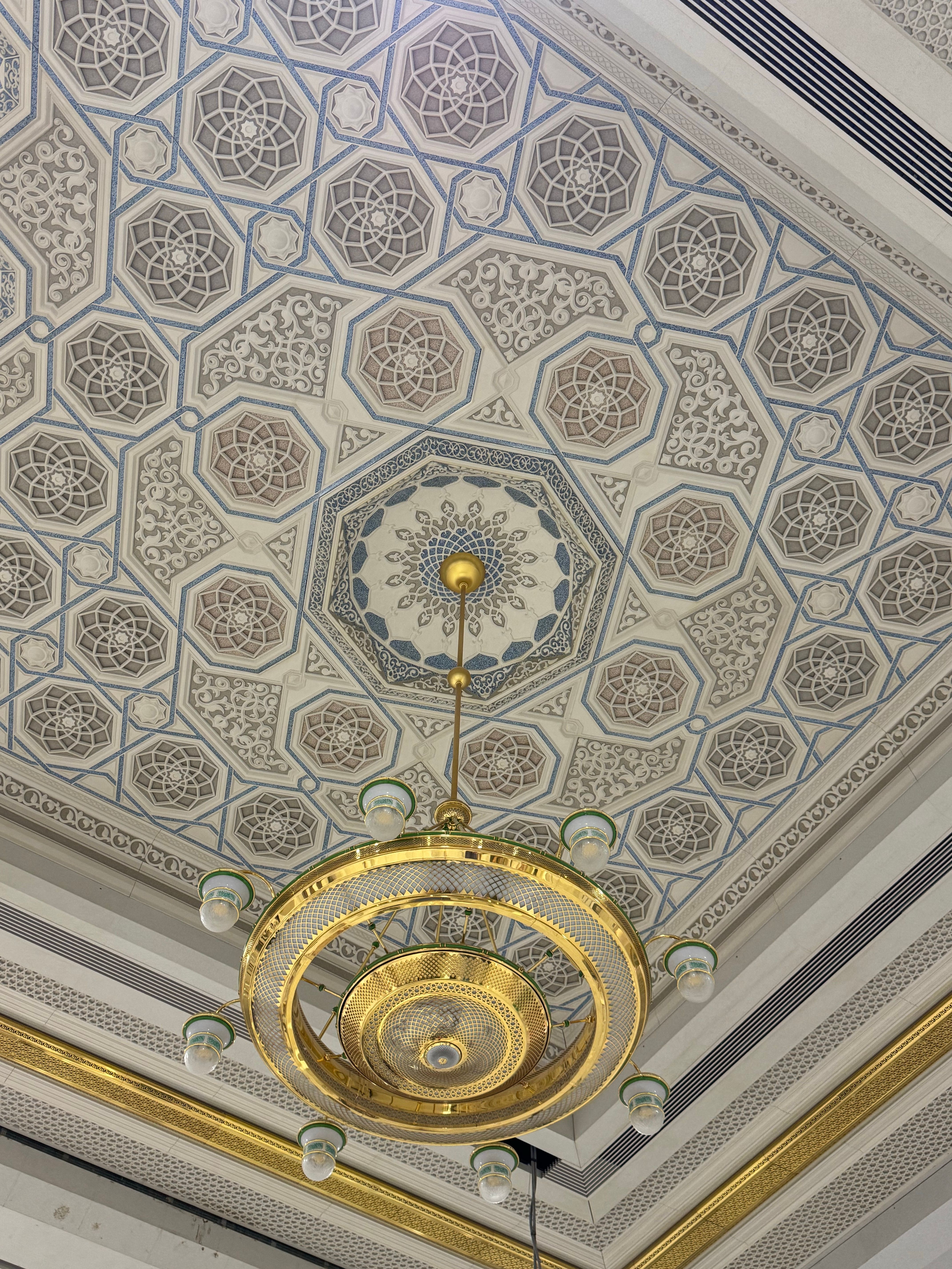 Ornate Islamic Ceiling with Golden Chandelier · Free Stock Photo