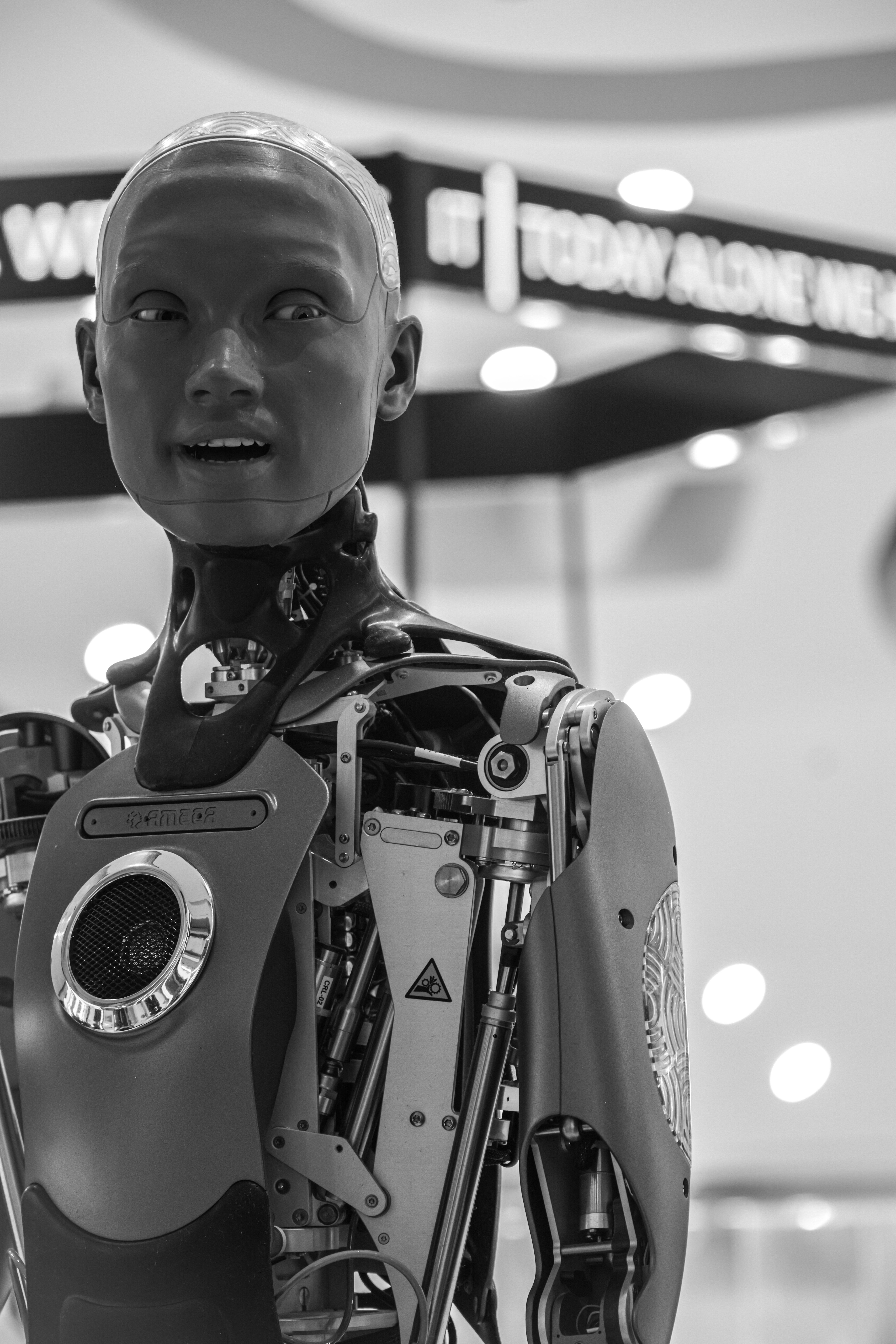 Close-up of a Futuristic Humanoid Robot in Black and White · Free Stock ...
