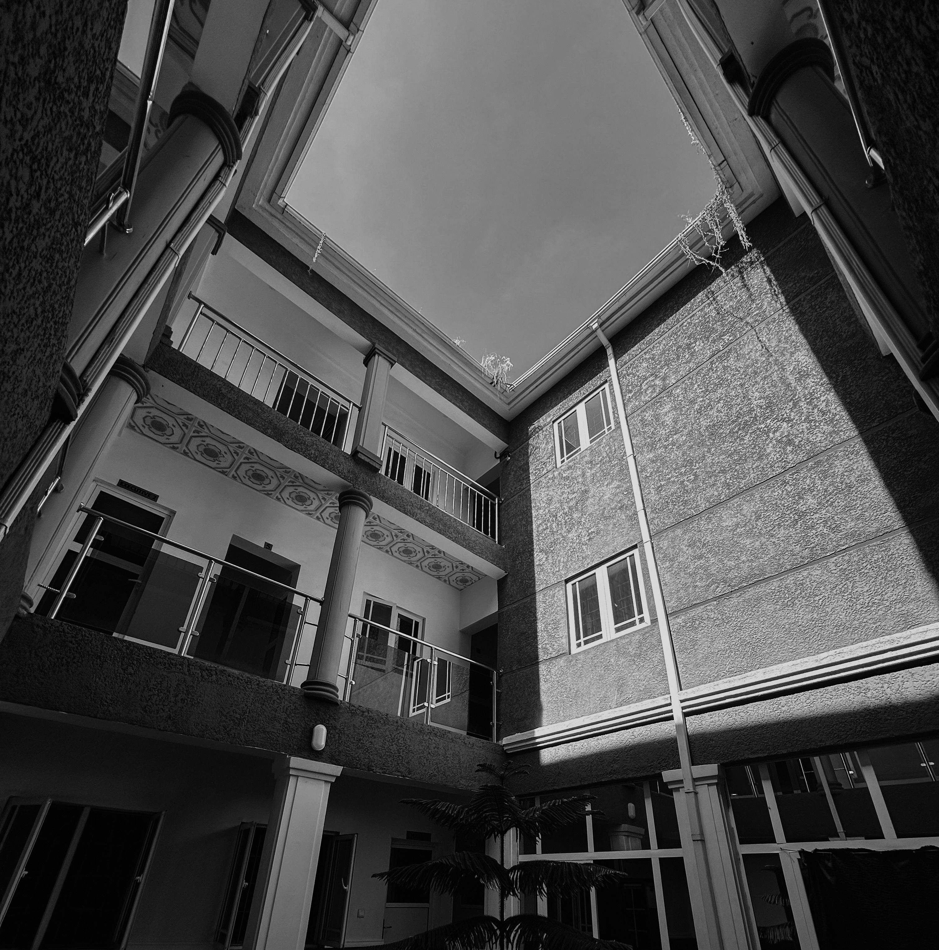 Black and White Courtyard Architecture Perspective · Free Stock Photo