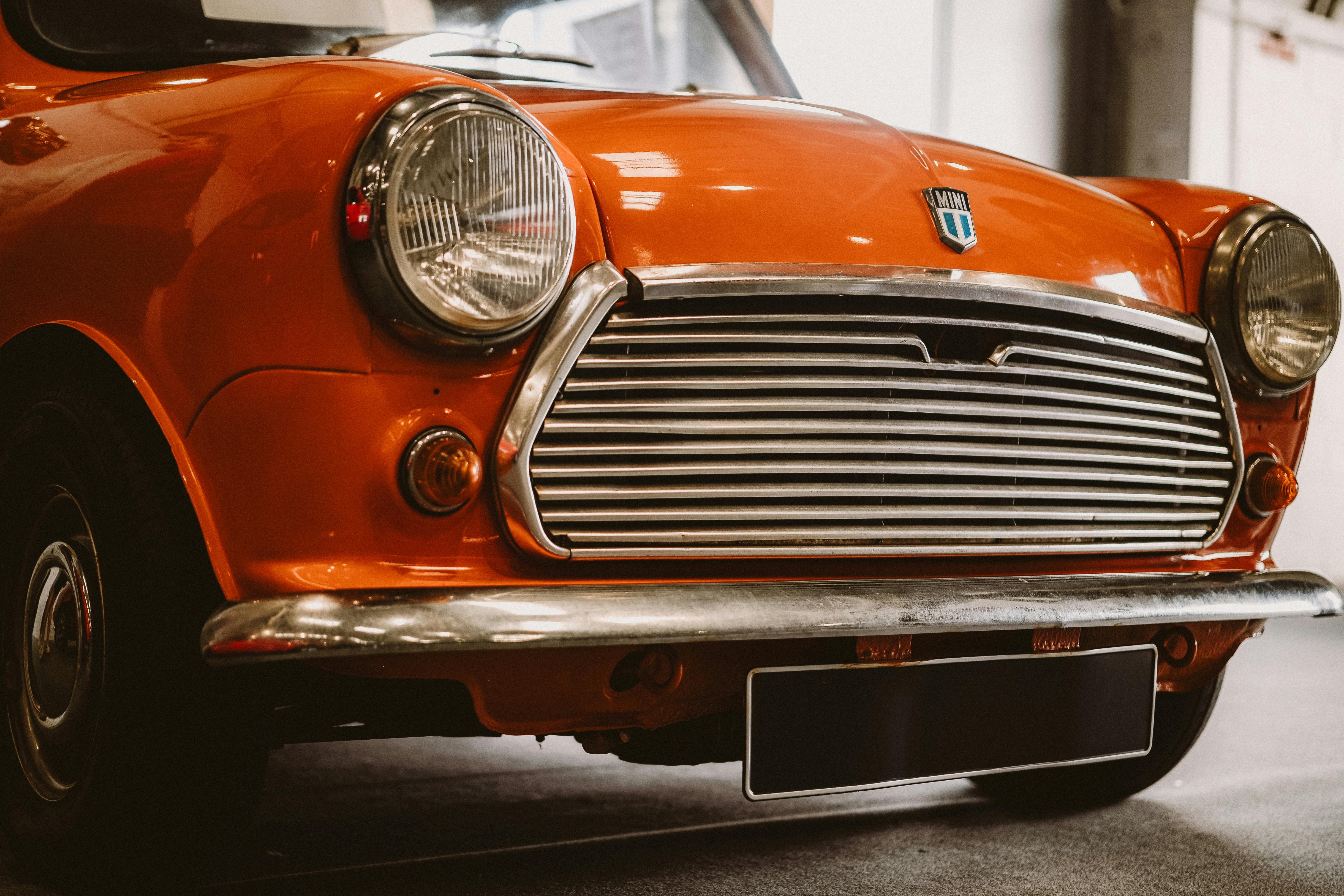Classic Mini Cooper Car Front View in Garage · Free Stock Photo