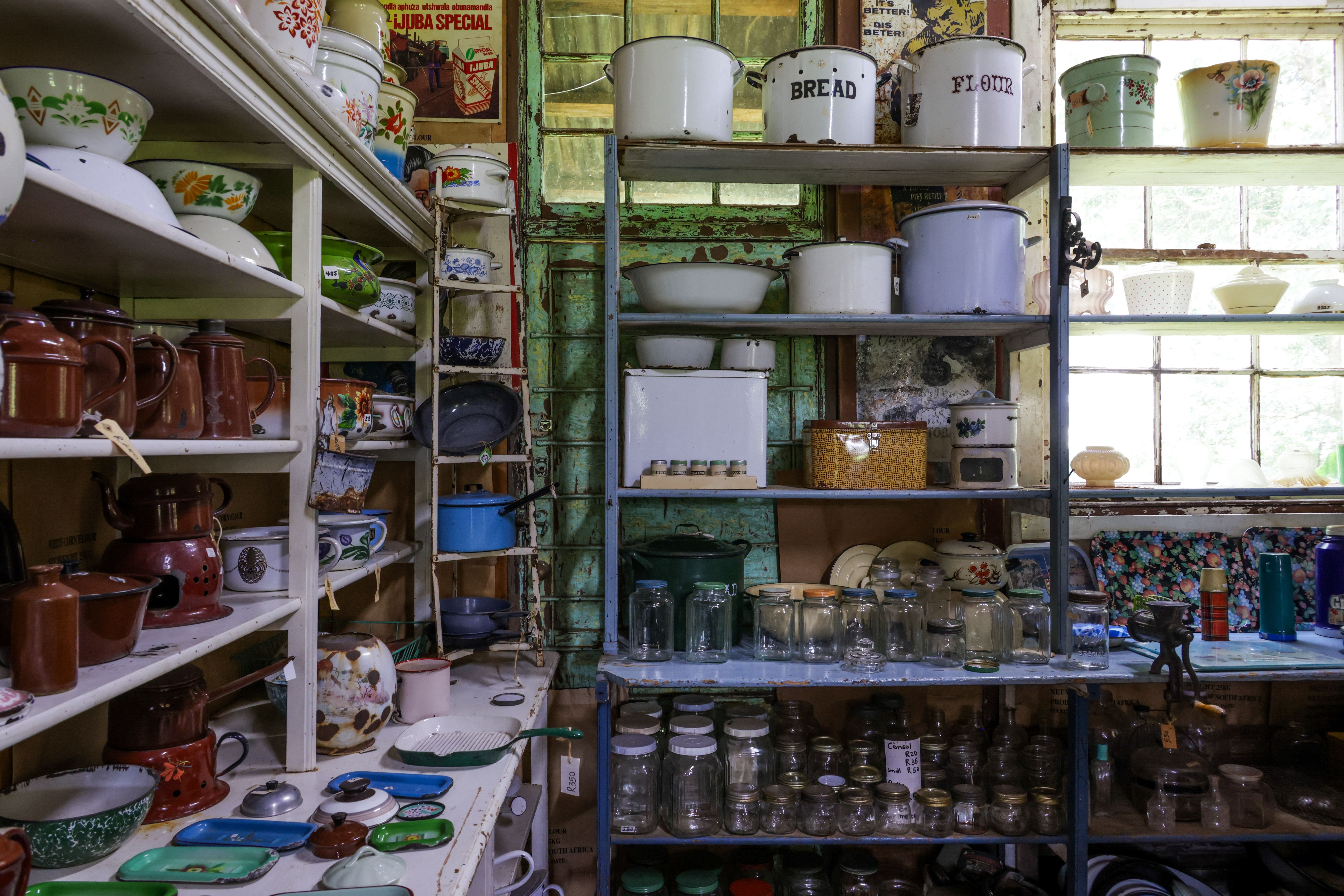 Vintage Kitchenware Display in Rustic Store · Free Stock Photo