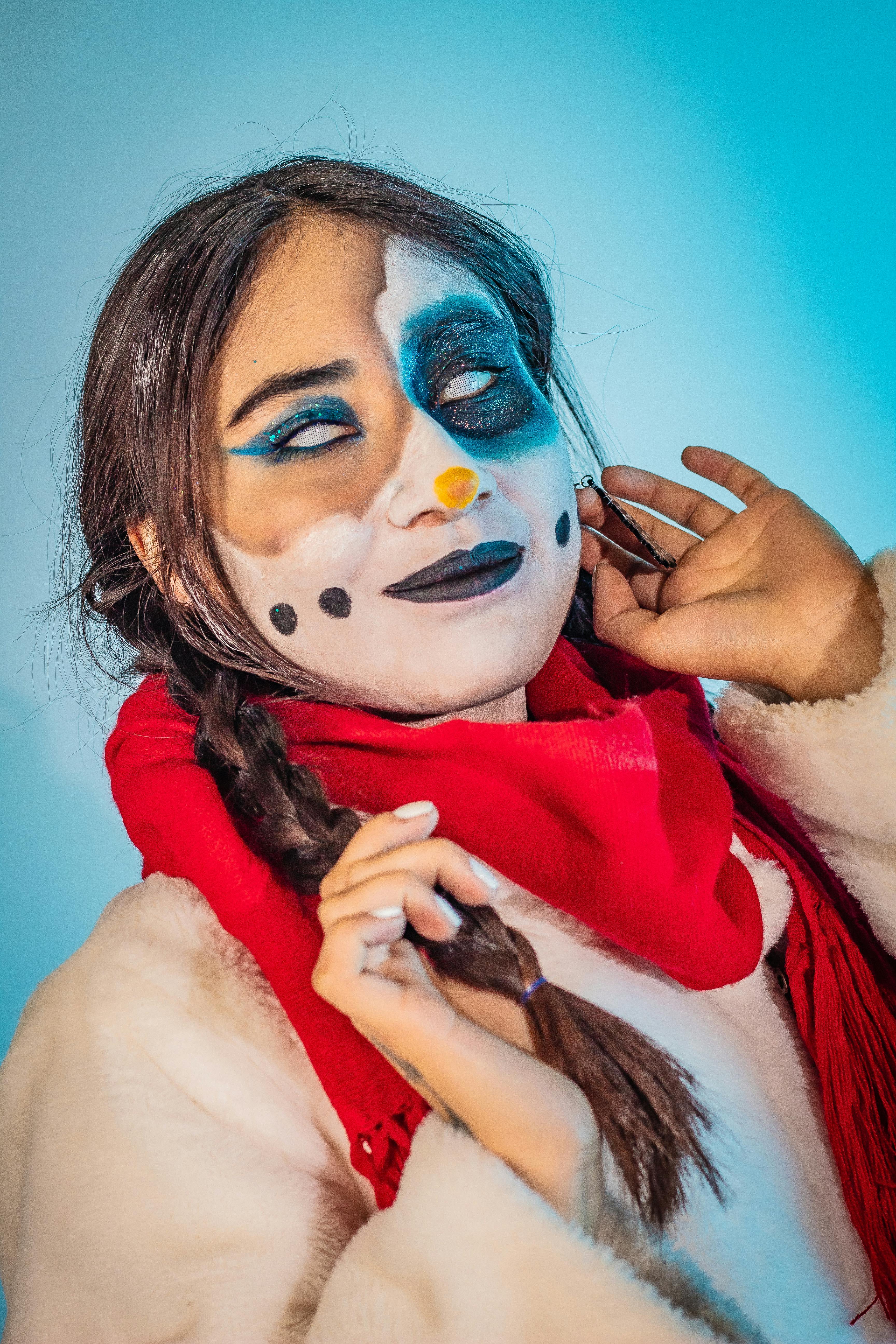 Festive Makeup with Snowman Face Paint Portrait · Free Stock Photo