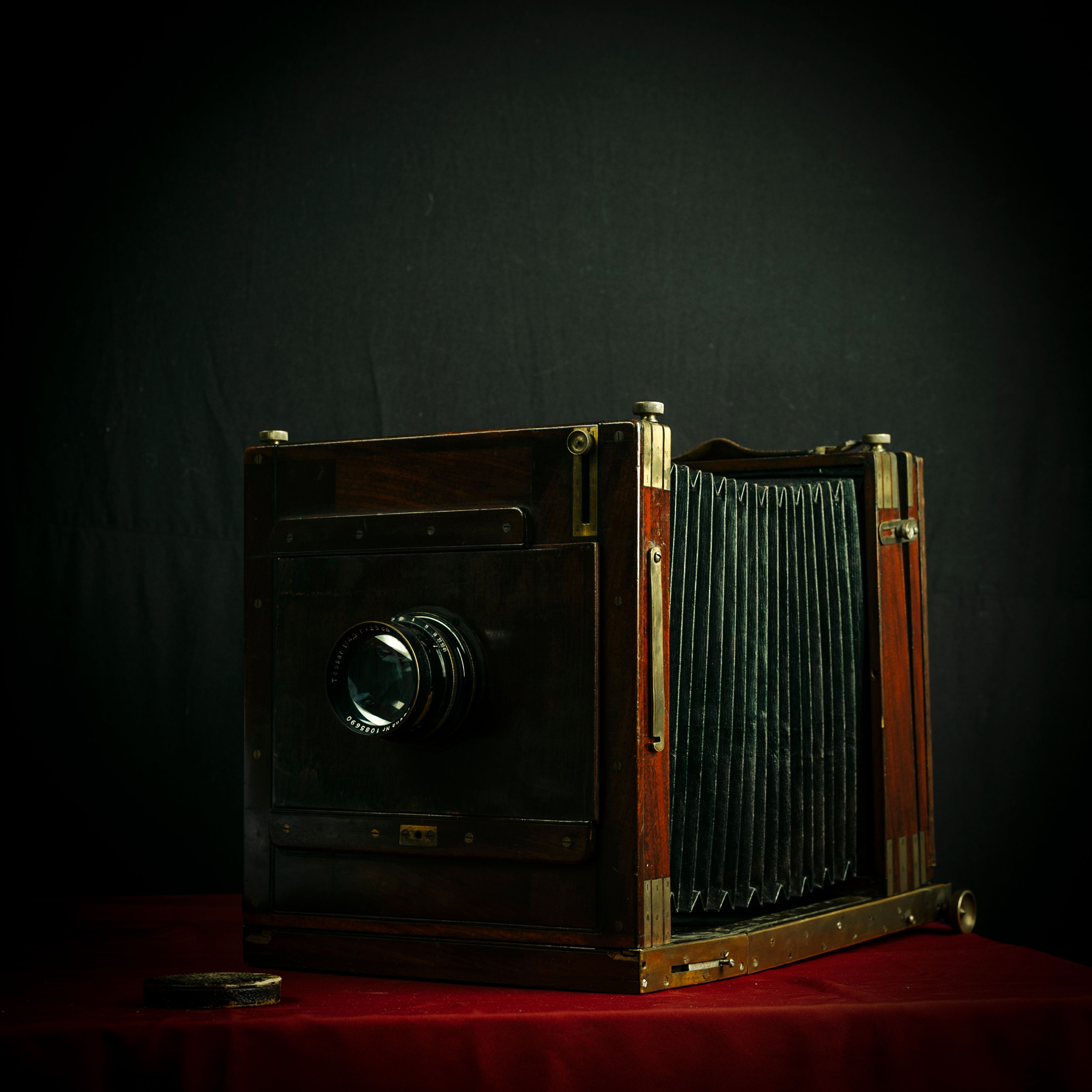 Vintage Wooden Bellows Camera on Red Velvet · Free Stock Photo