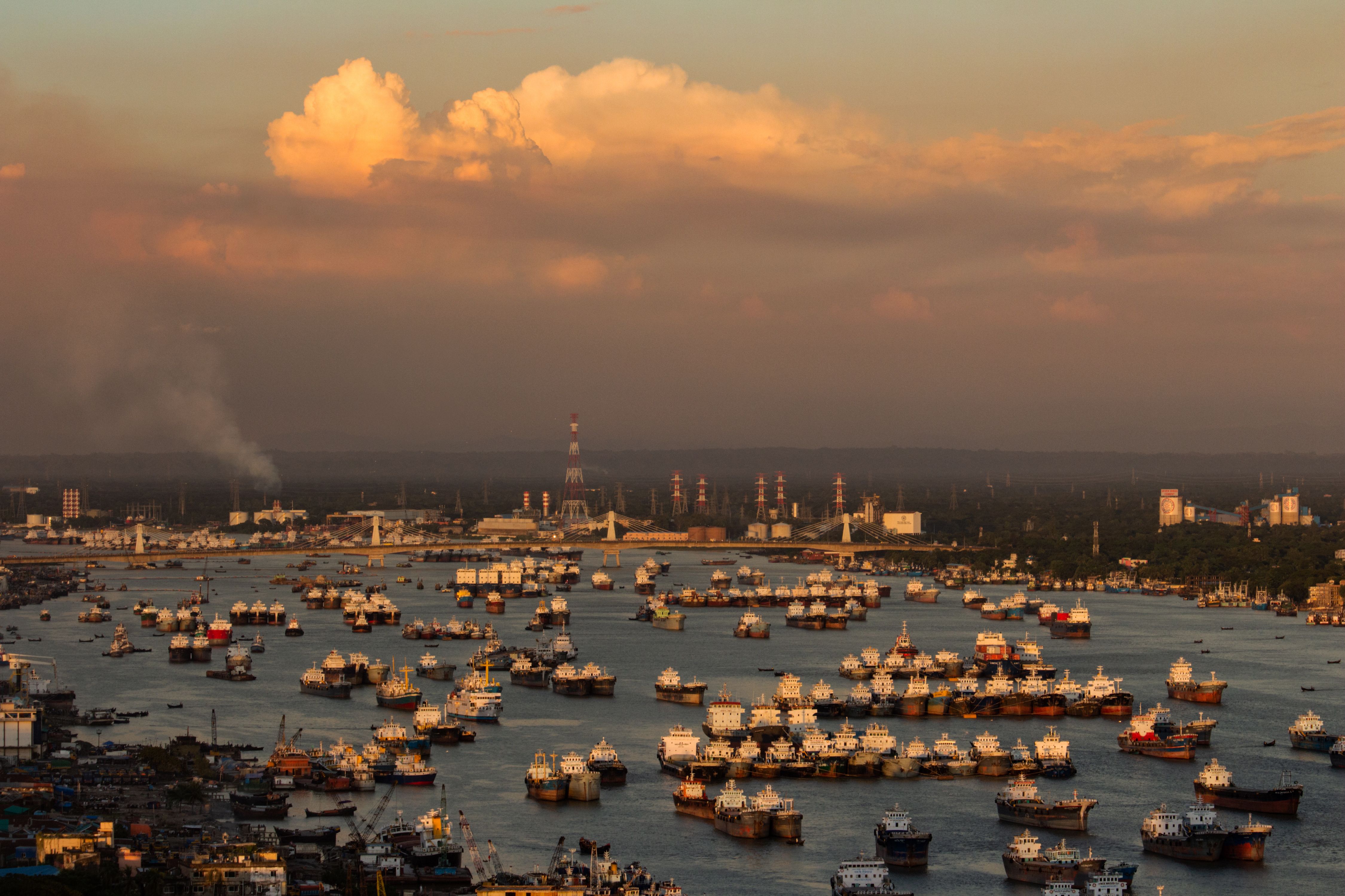Scenic Aerial View of Chattogram Port at Dusk · Free Stock Photo
