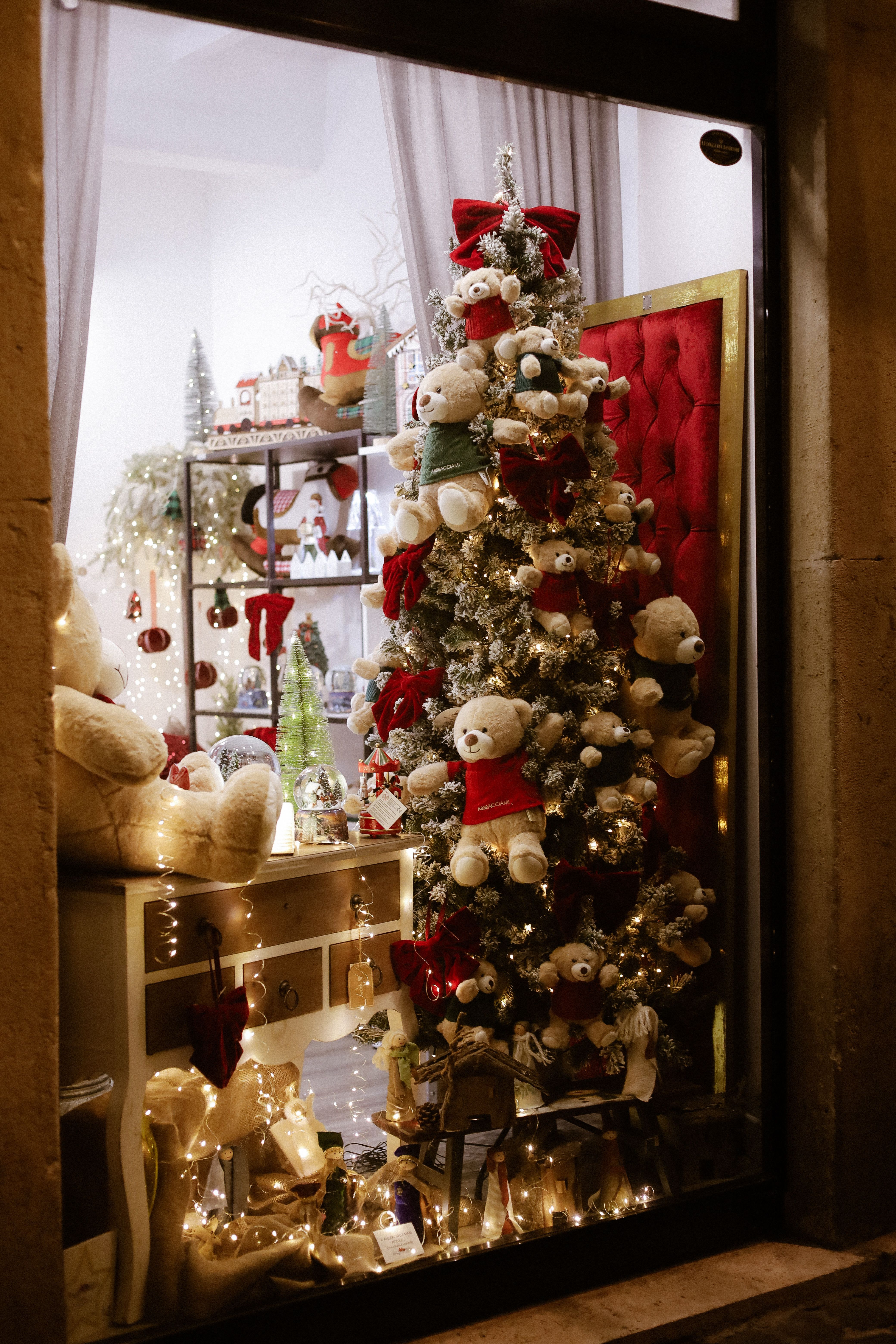 Festive Christmas Store Display with Teddy Bears · Free Stock Photo