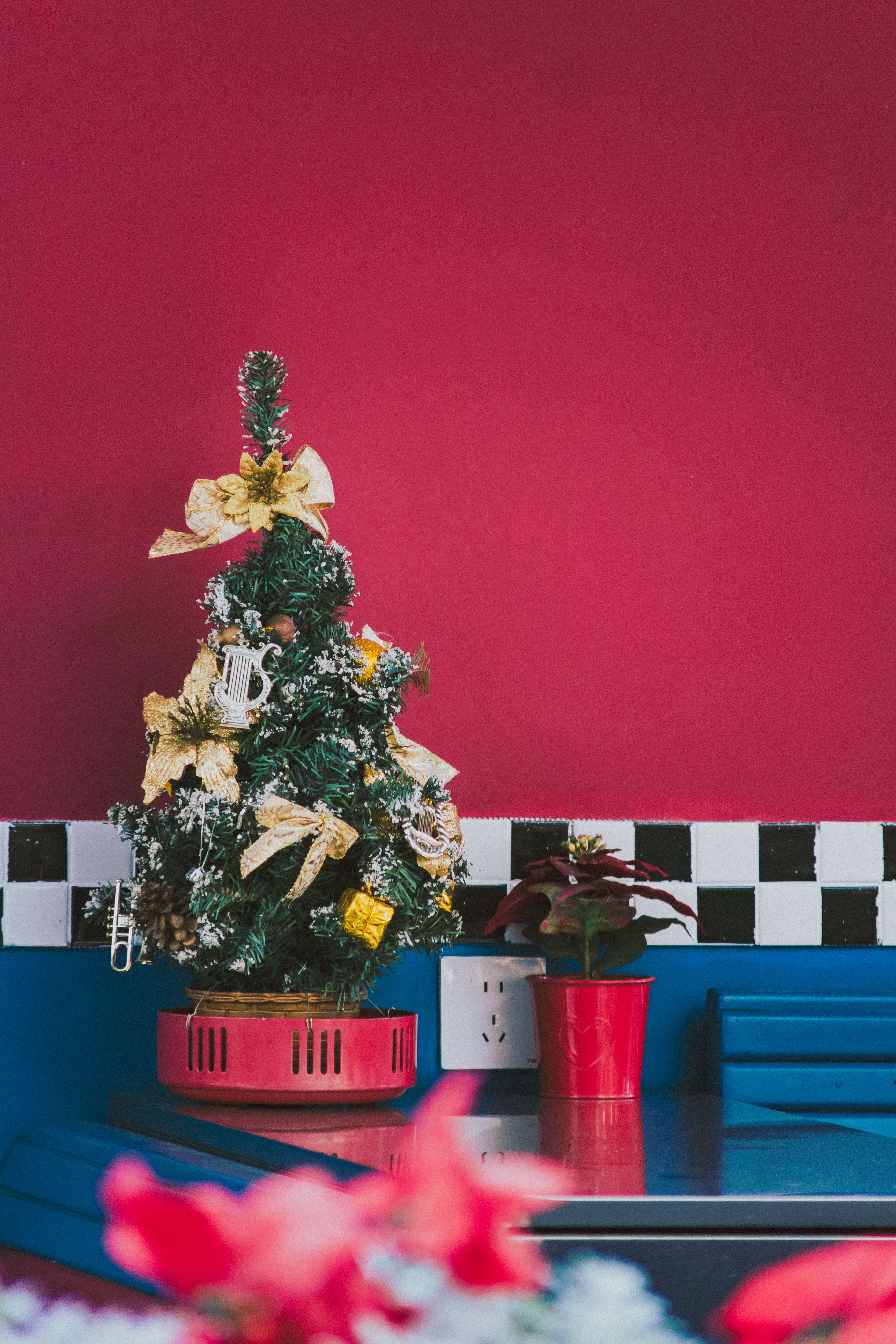 Festive Christmas Tree in Vibrant Indoor Setting · Free Stock Photo
