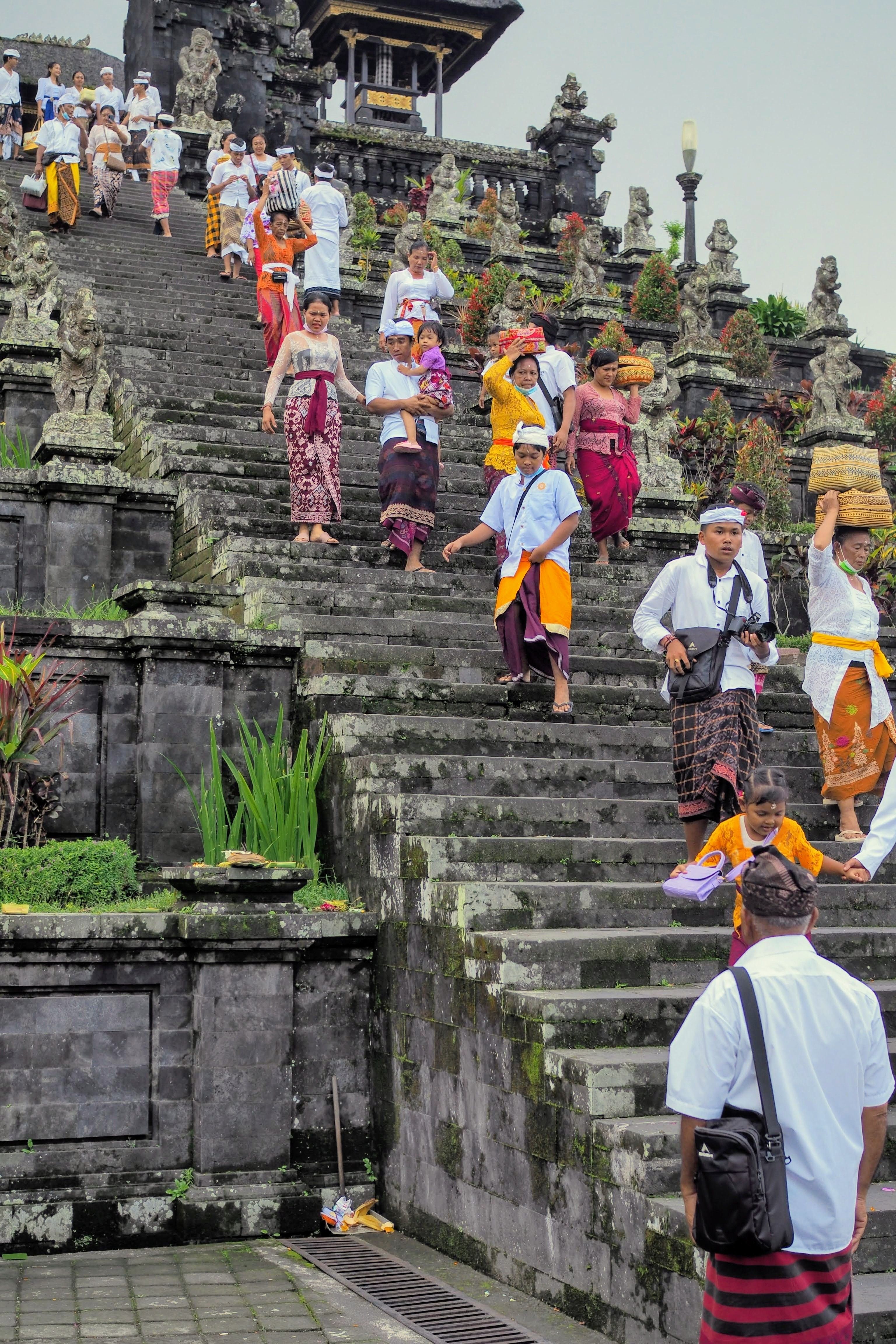 Cultural Procession at Besakih Temple Stairs, Bali · Free Stock Photo