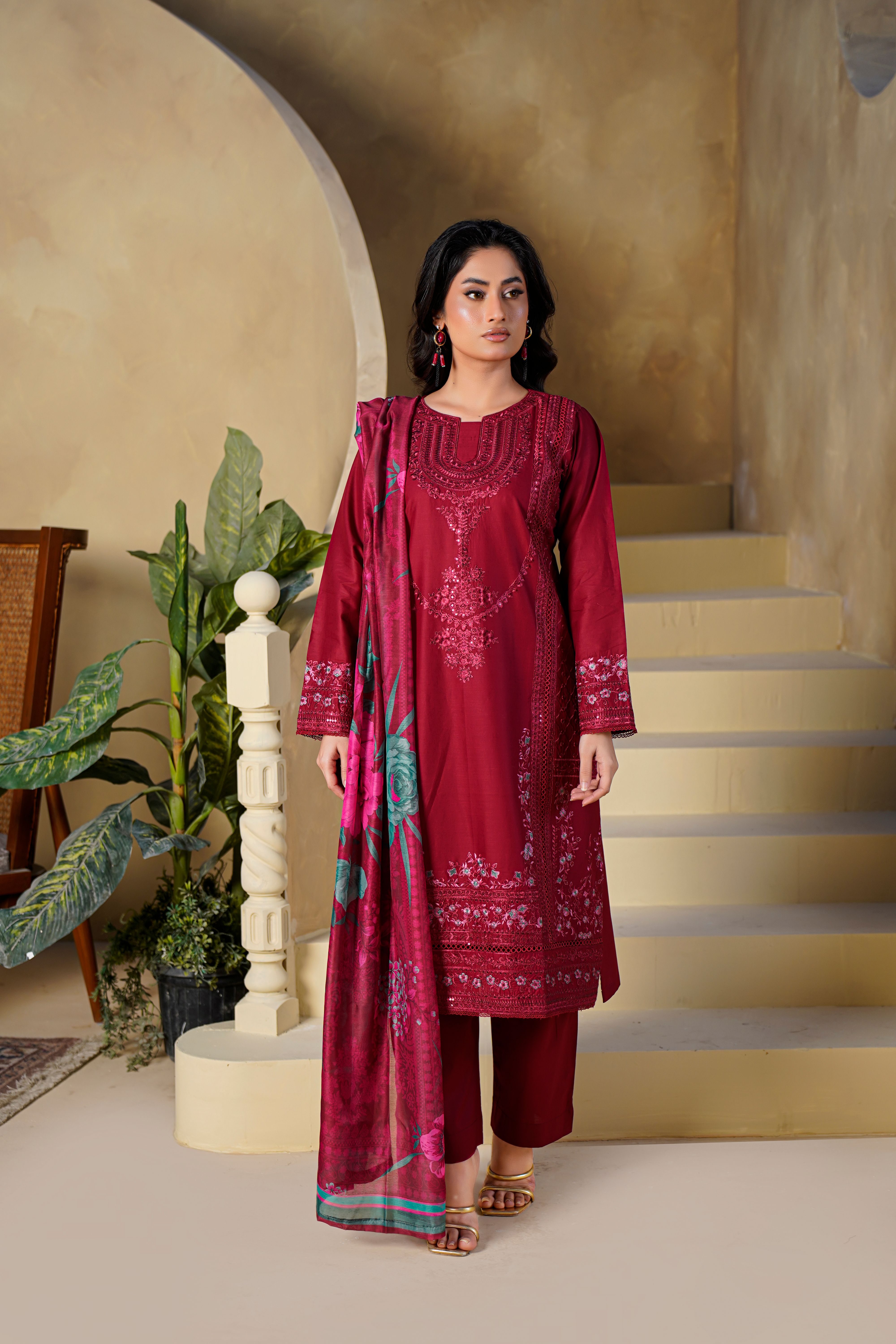 Elegant Woman in Eastern Embroidered Dress Indoors · Free Stock Photo
