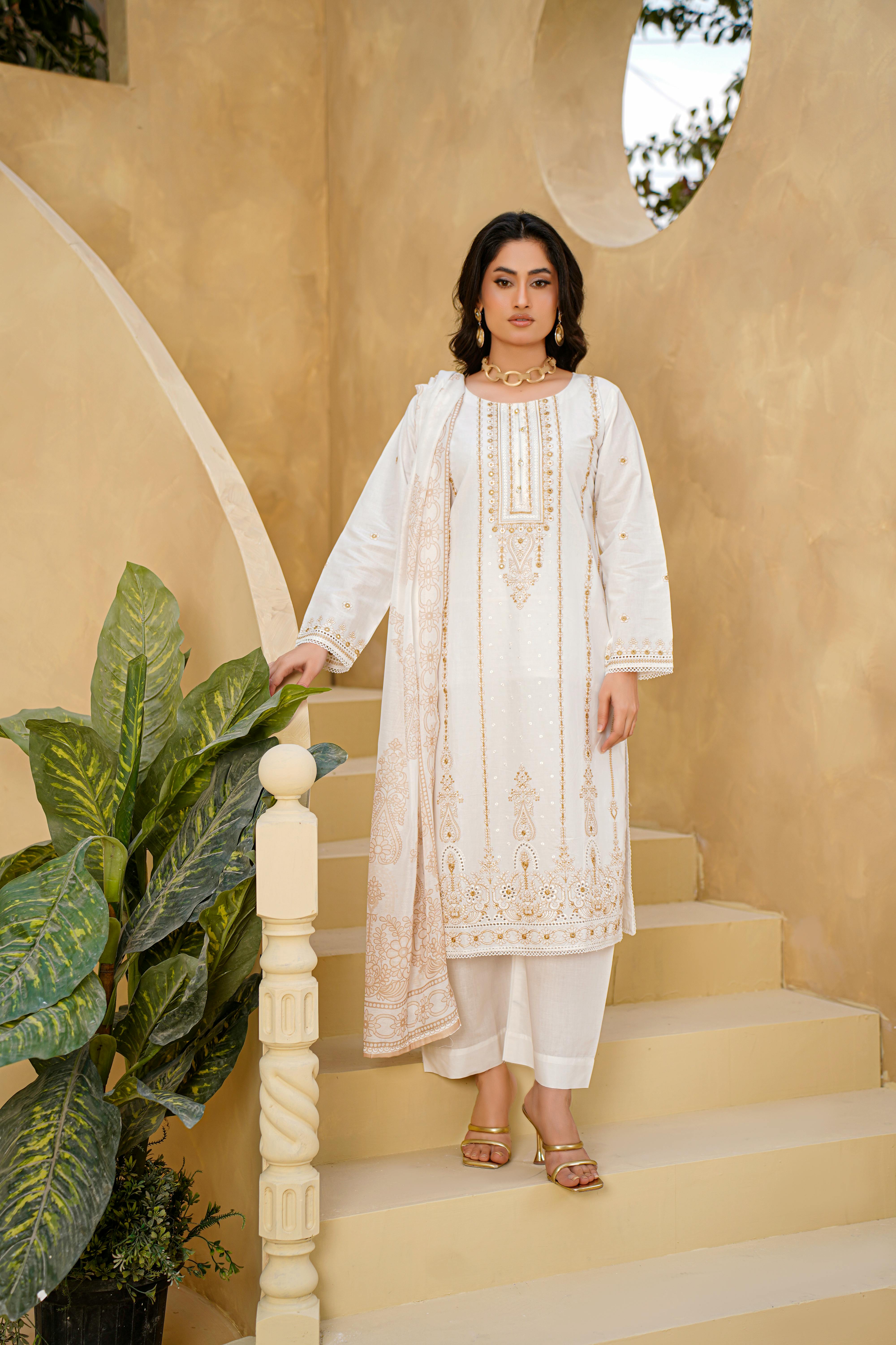 Elegant Eastern Fashion Model in White Dress · Free Stock Photo