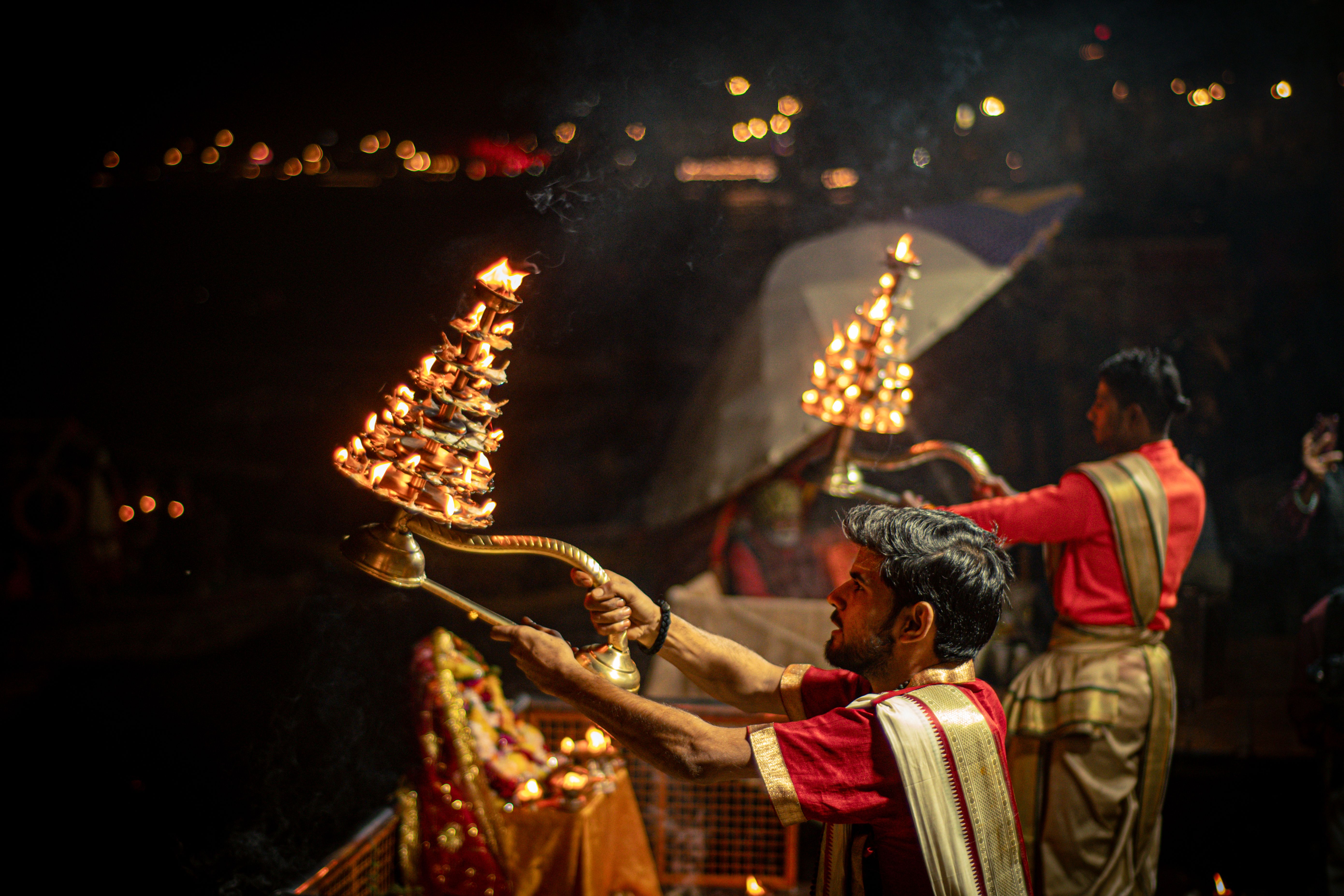Nighttime Hindu Ritual in Varanasi, India · Free Stock Photo
