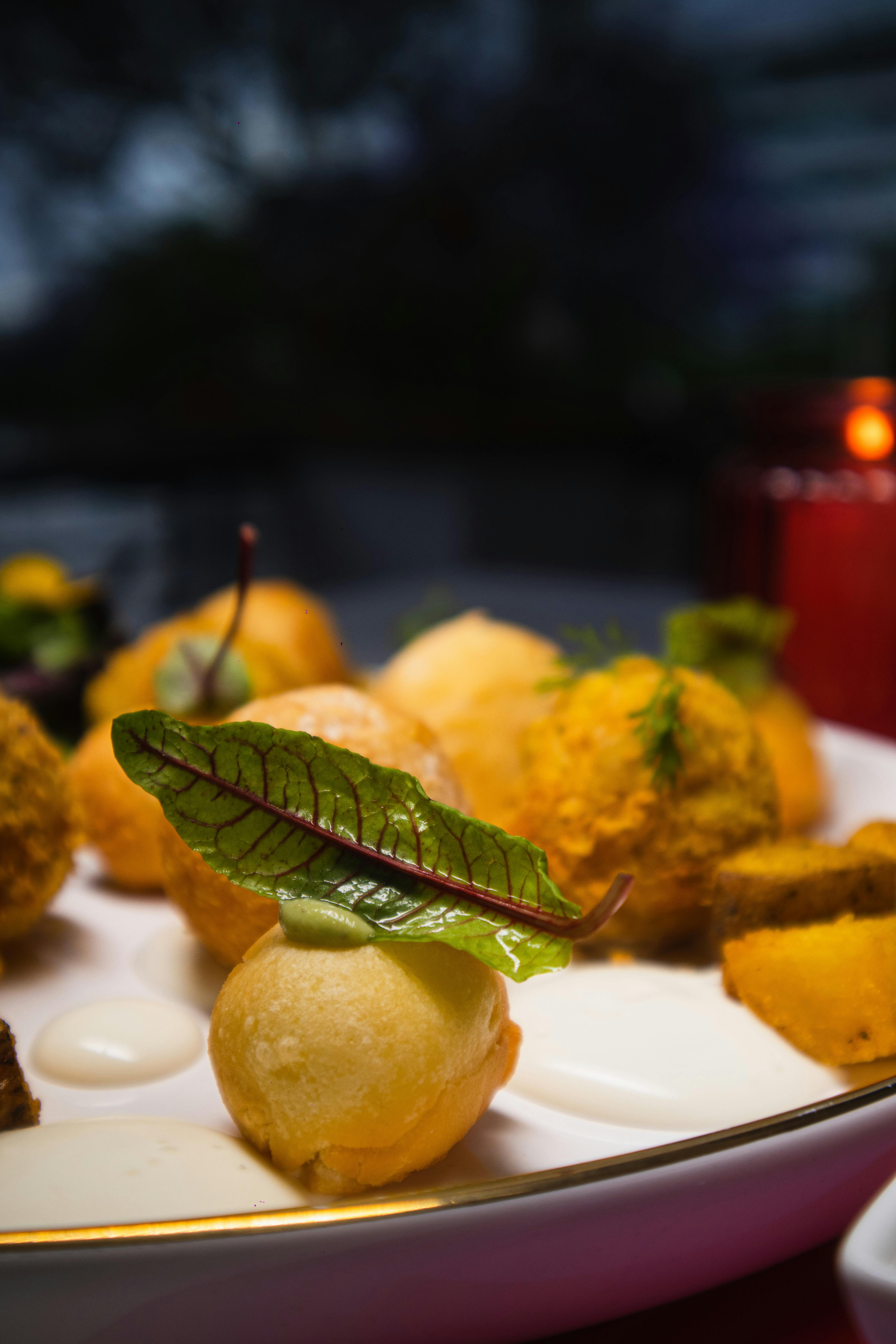 Gourmet Plated Appetizers with Leaf Garnish · Free Stock Photo