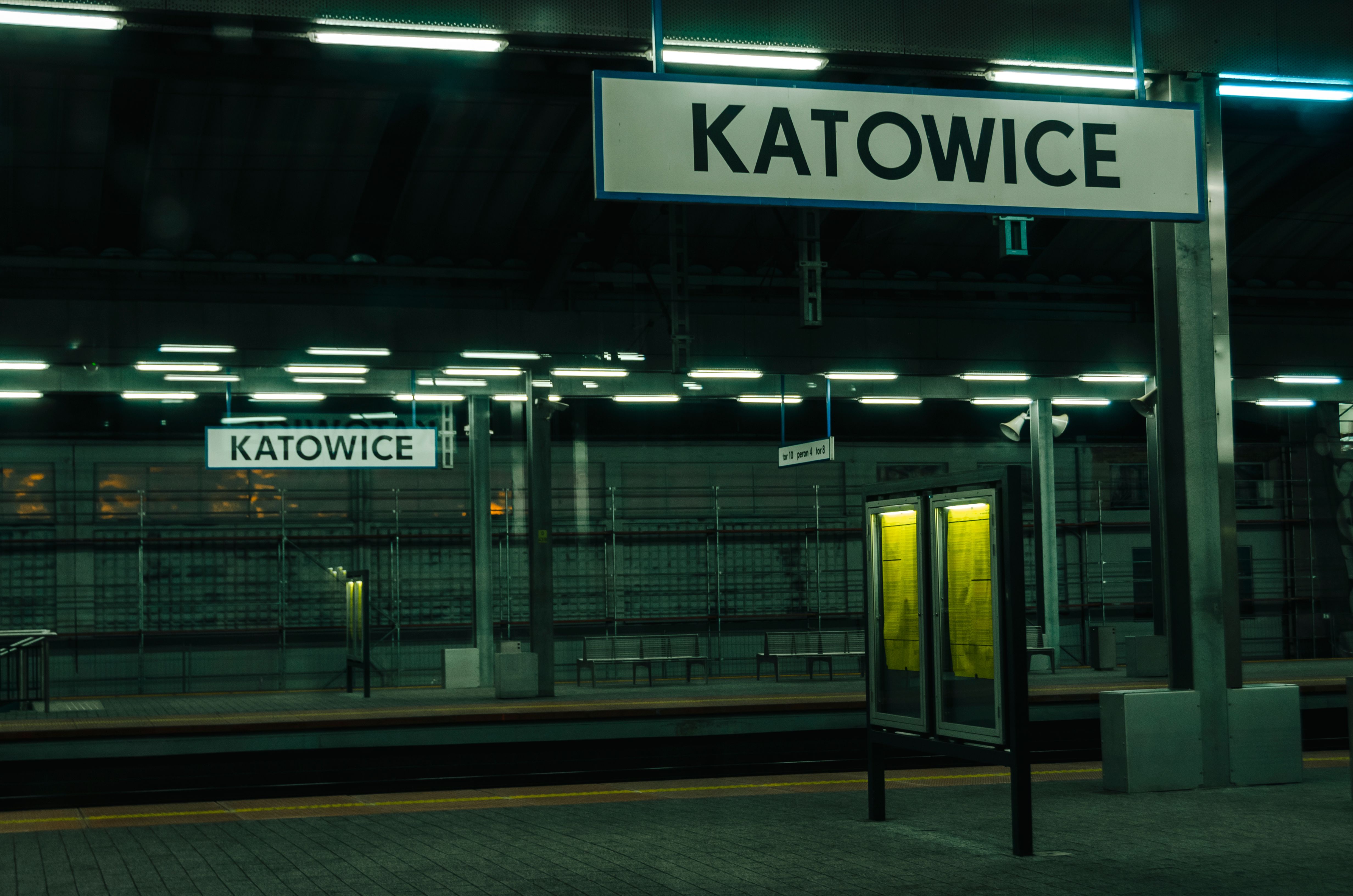 Night View of Katowice Train Station Platform · Free Stock Photo