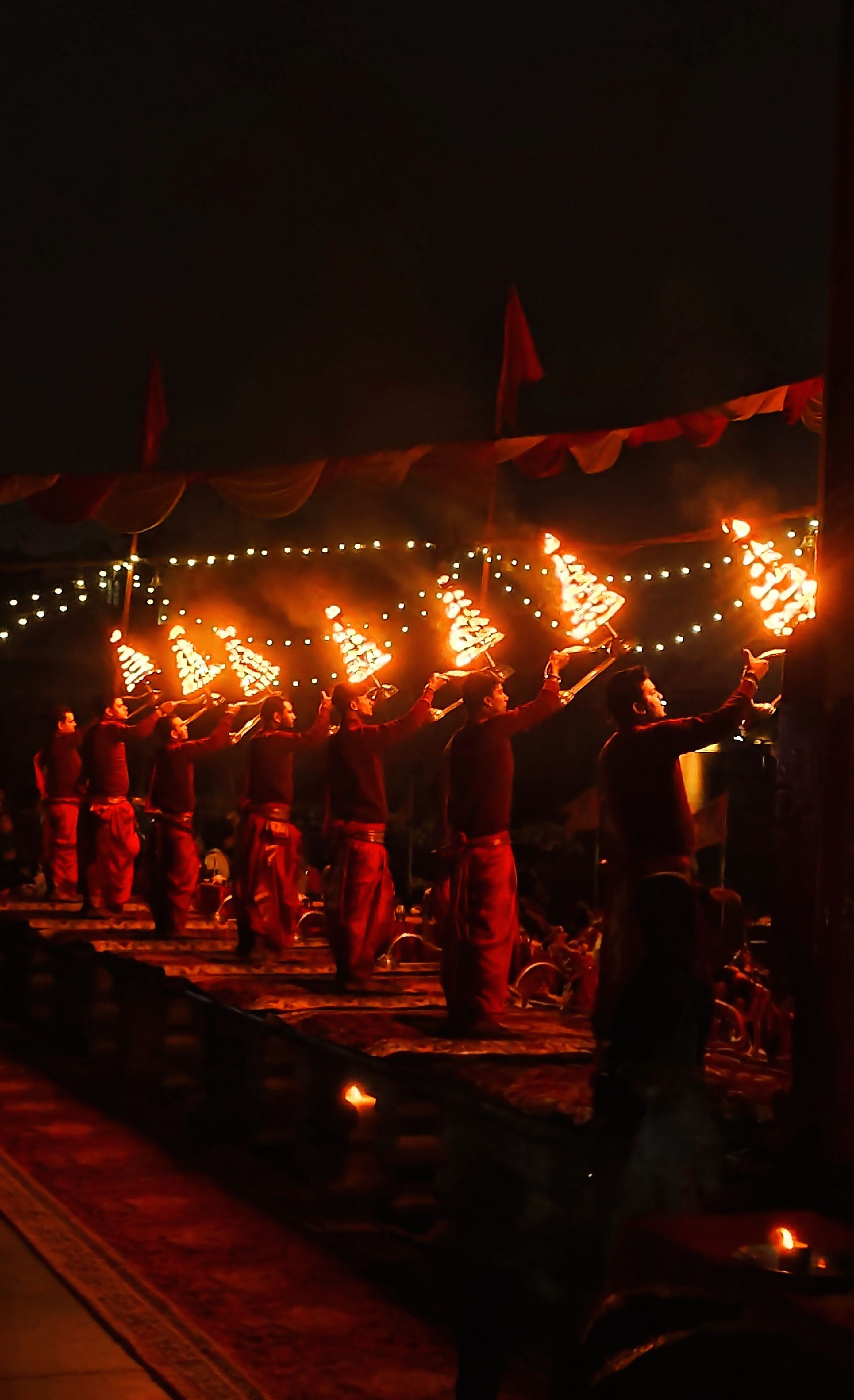 Evening Ritual Fire Ceremony with Traditional Attire · Free Stock Photo