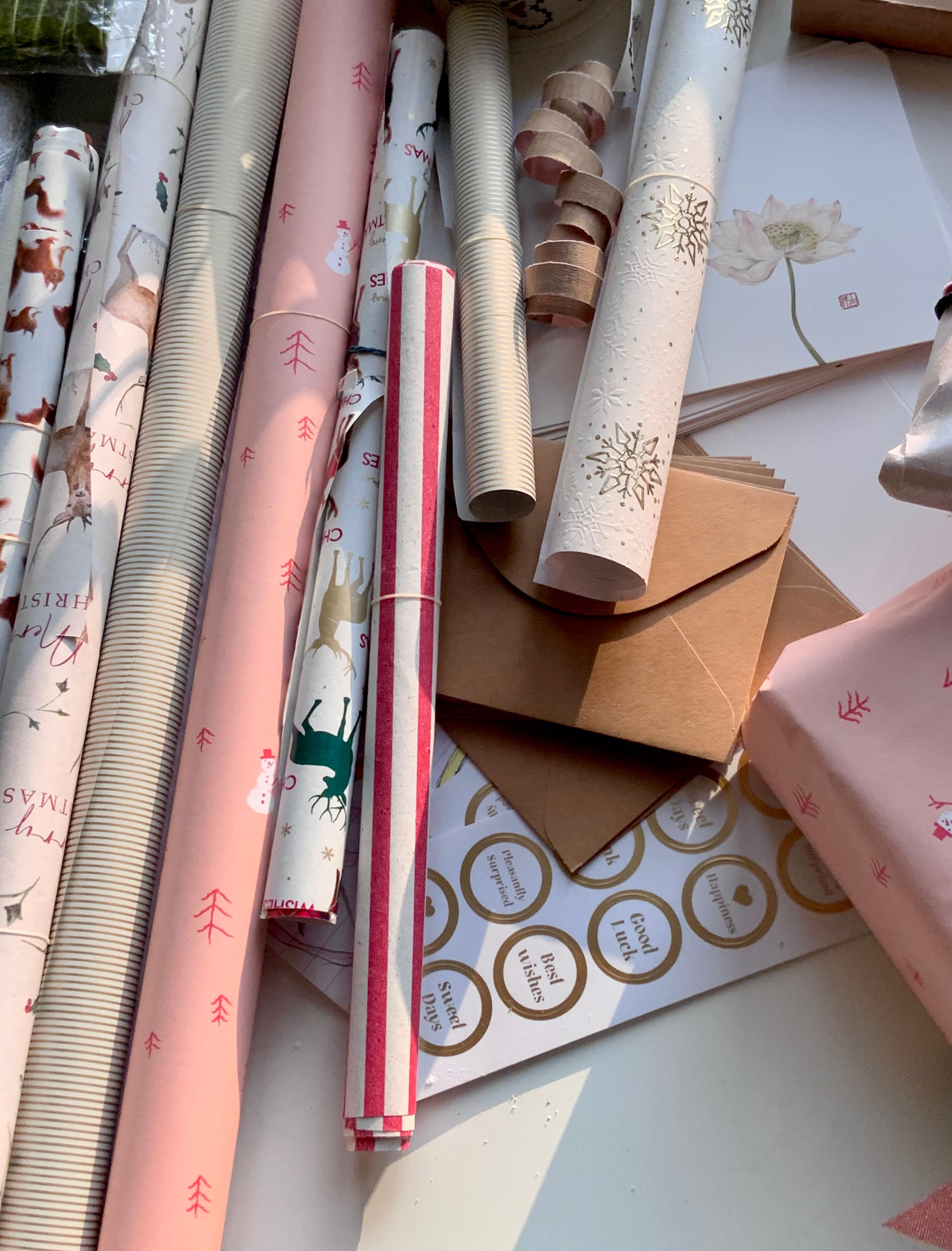 Festive Wrapping Paper and Gift Materials · Free Stock Photo