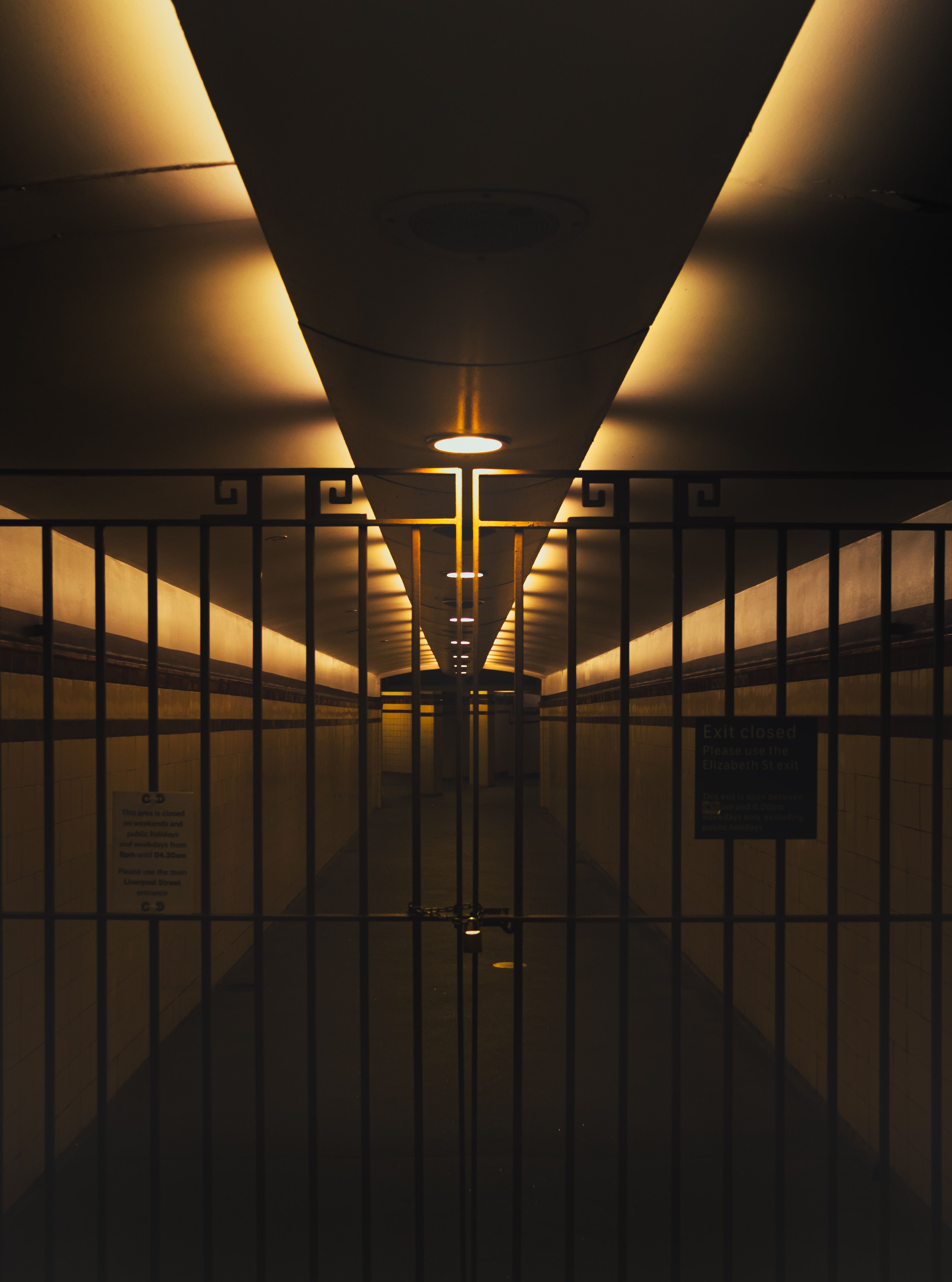 Dimly Lit Underground Passageway with Iron Gate · Free Stock Photo