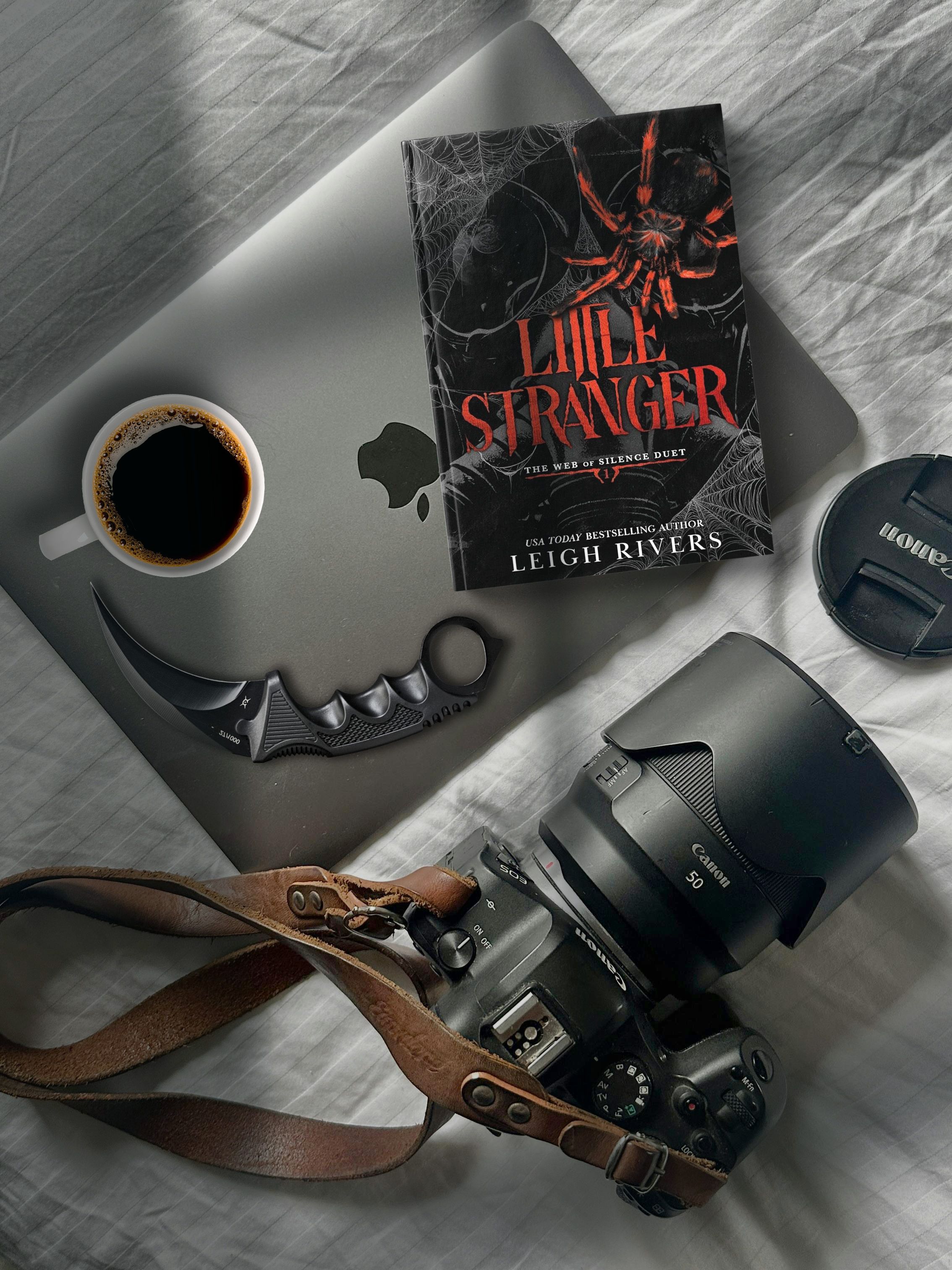 Flat lay of thriller novel with camera and coffee · Free Stock Photo