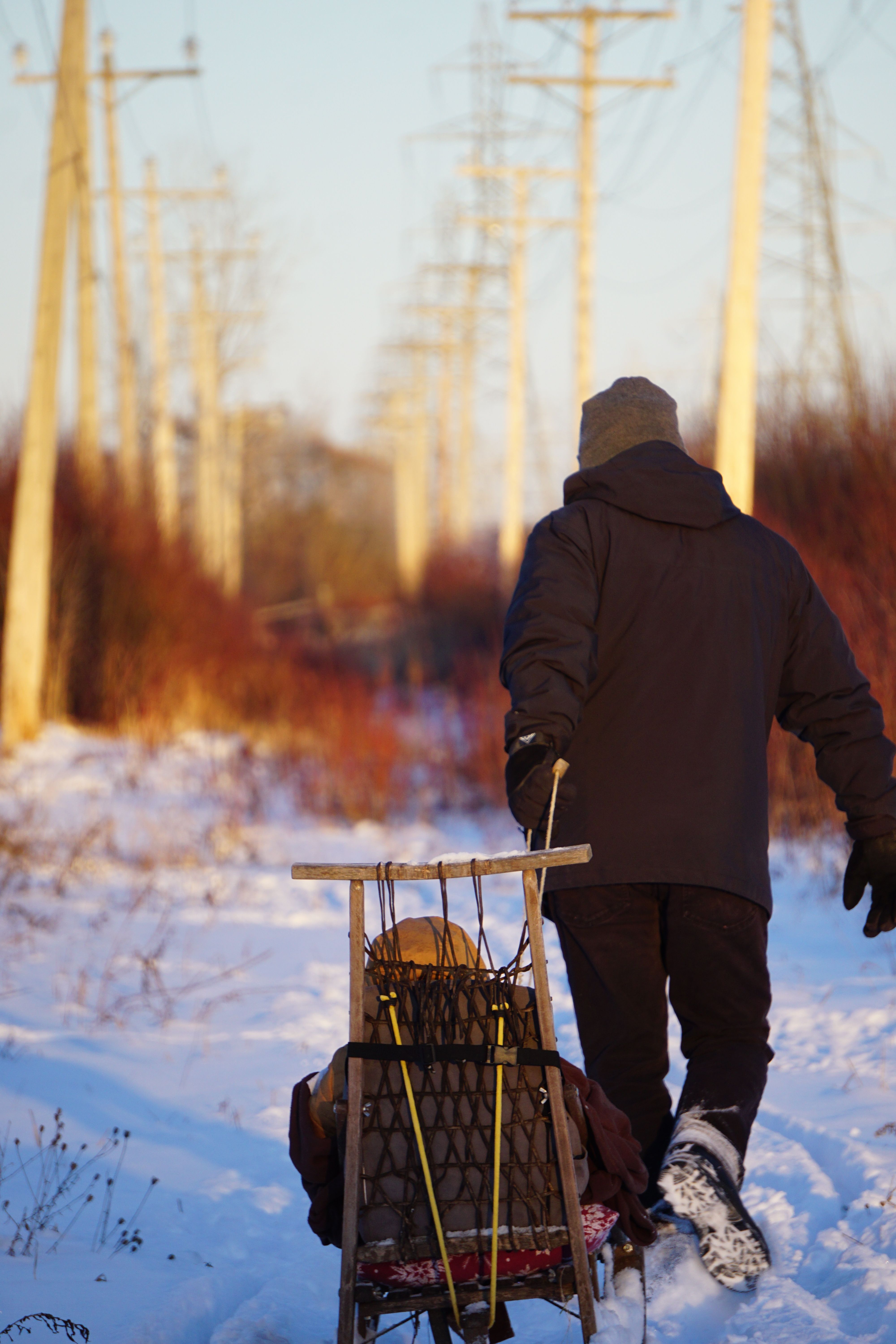 Man Pulling Sled on Winter Trail · Free Stock Photo