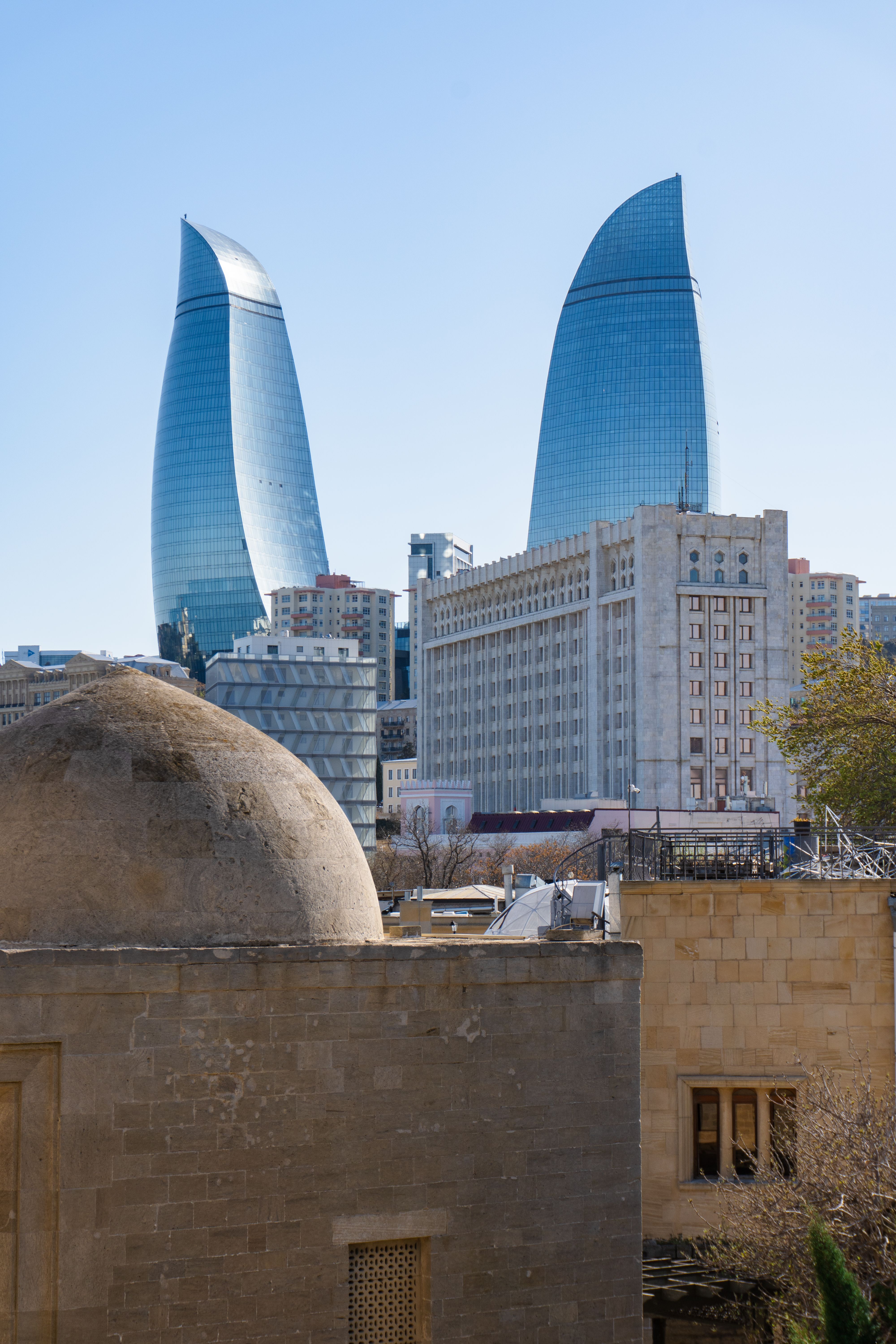 Iconic Flame Towers and Old City, Baku Skyline · Free Stock Photo