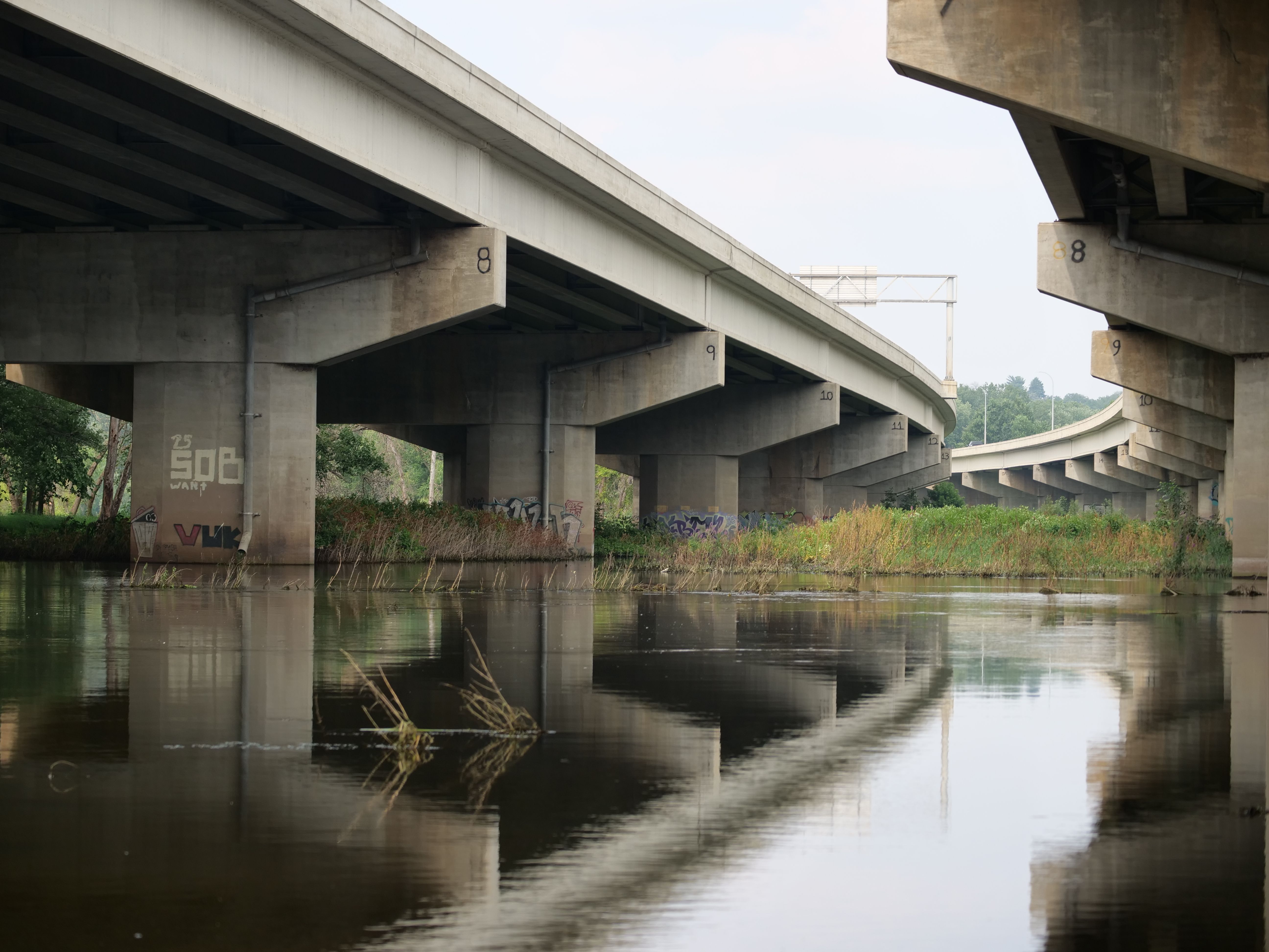 Concrete Highway Bridges Over Reflective Waterway · Free Stock Photo