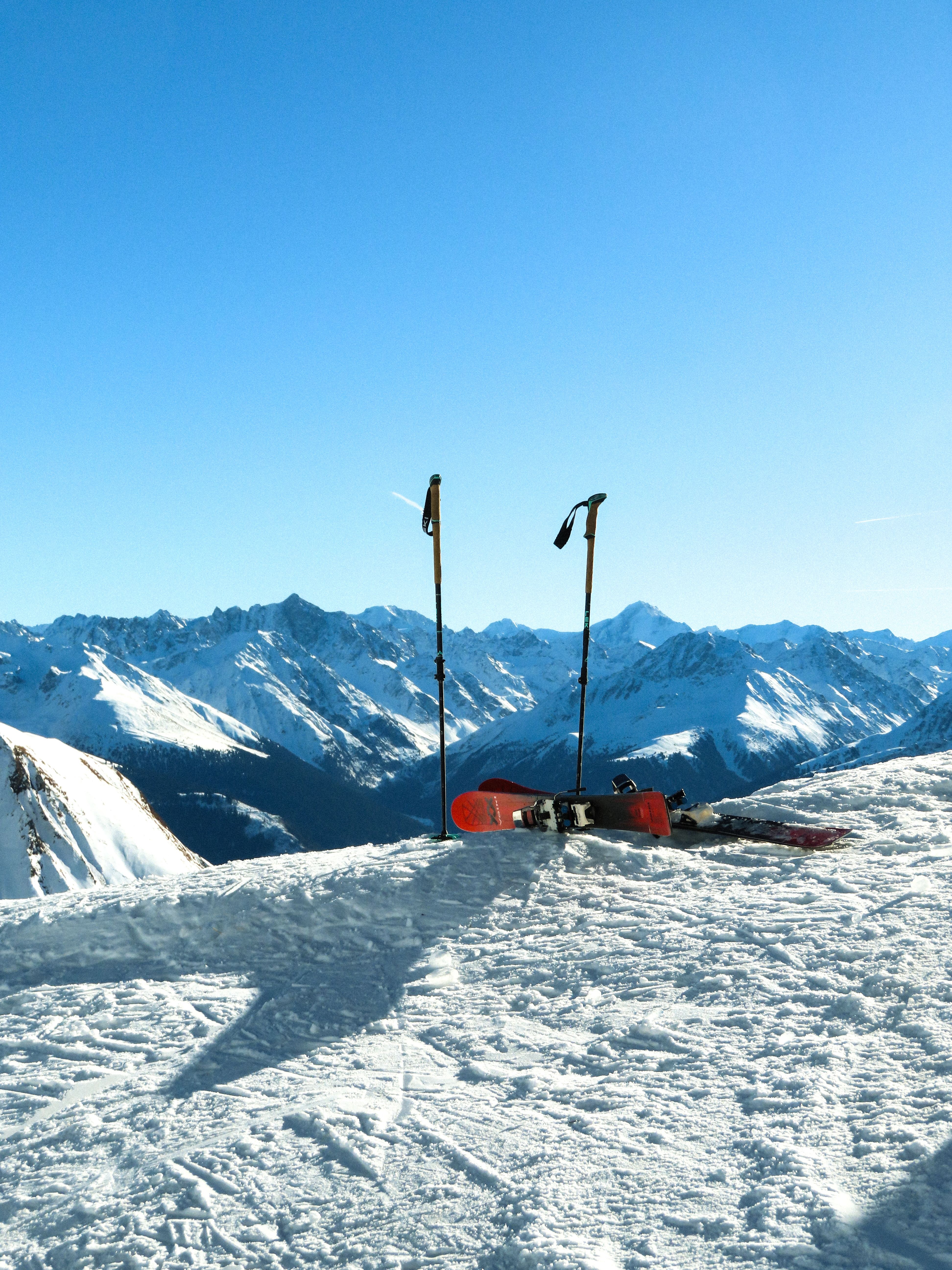 Snowboard and Poles on Serfaus Alpine Slope · Free Stock Photo