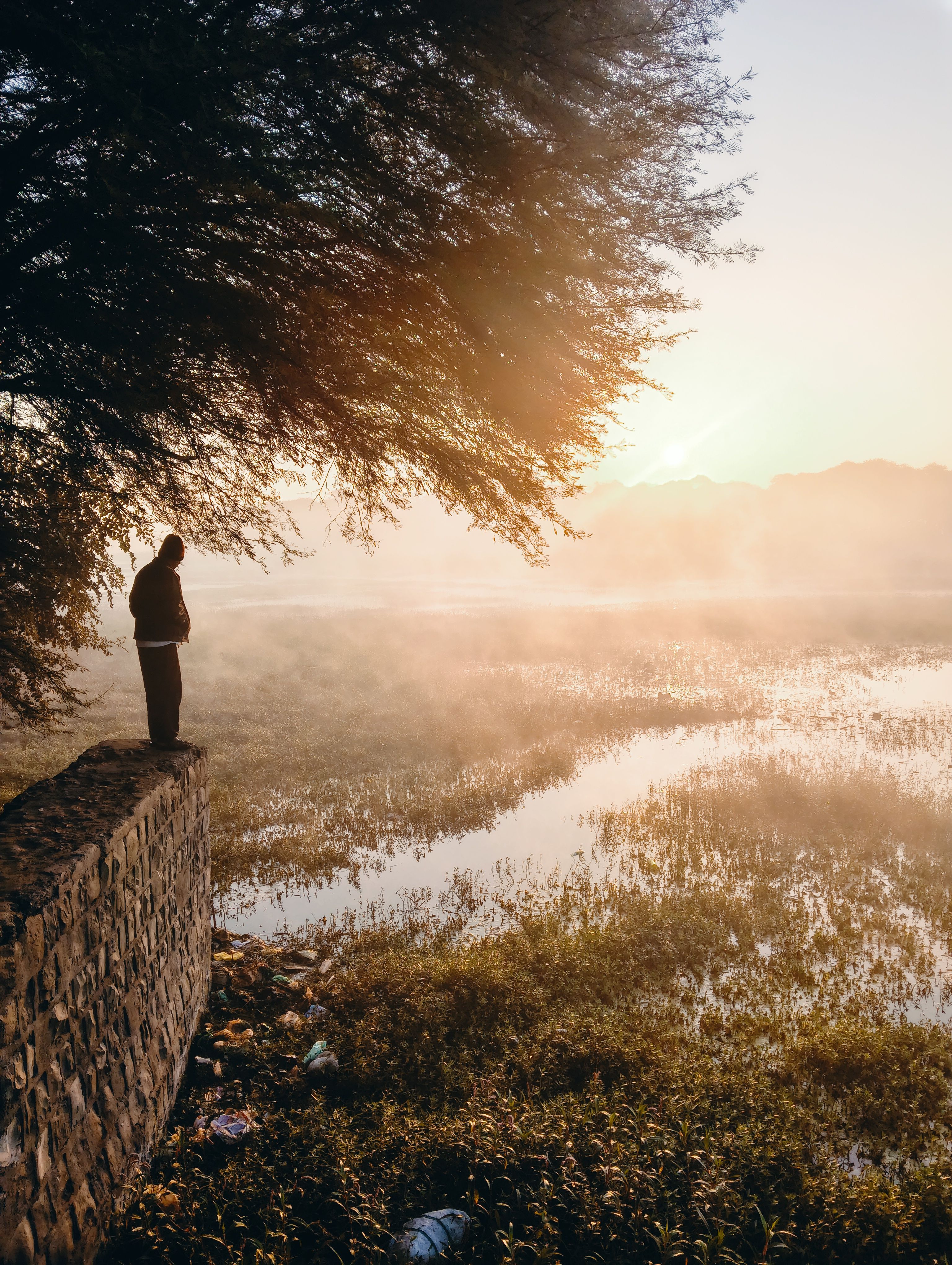 A Solitary Adult Walking Along A Quiet Path Toward An Open Horizon ...